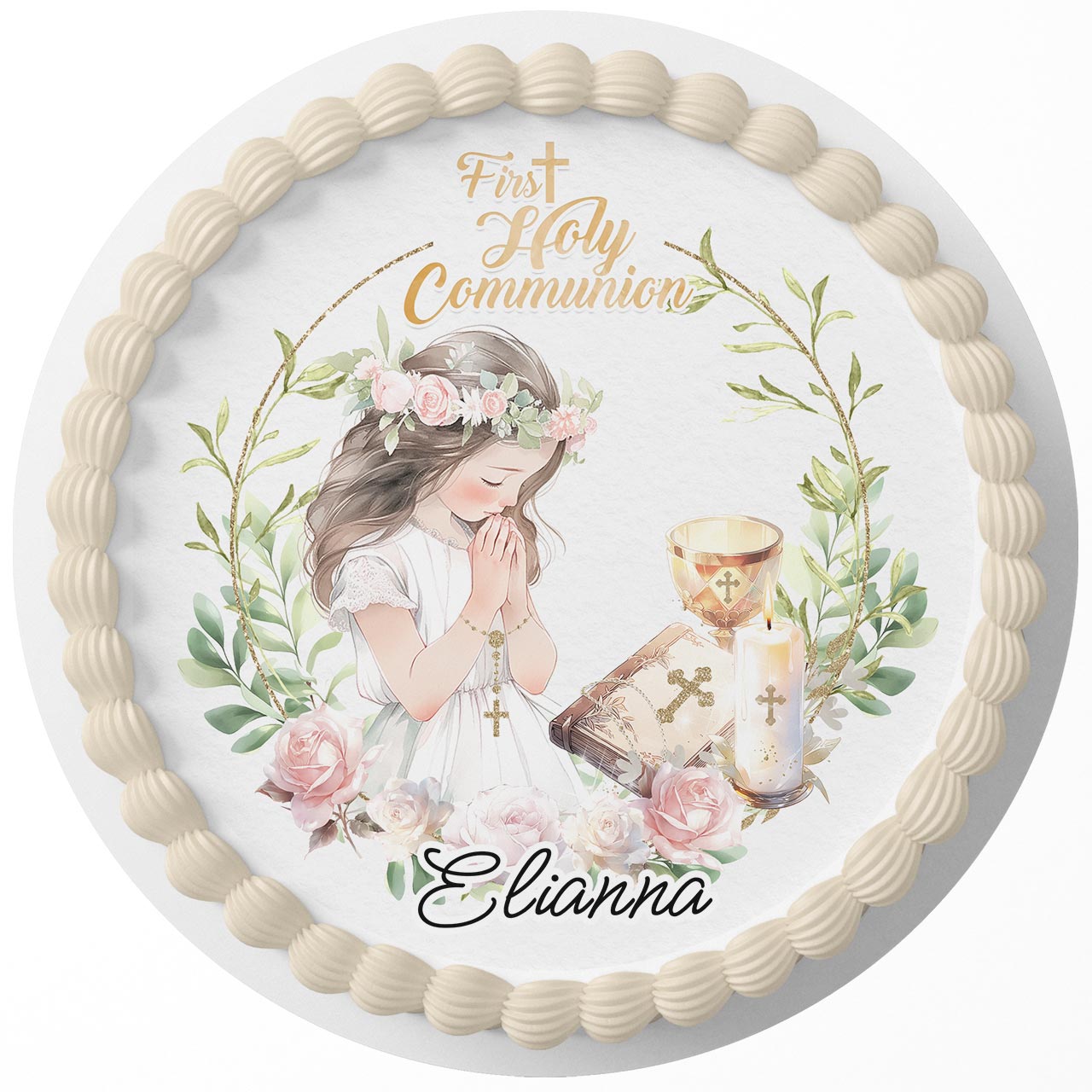 First Holy Communion Girl Edible Cake Image Topper Birthday Cake Sheet ...