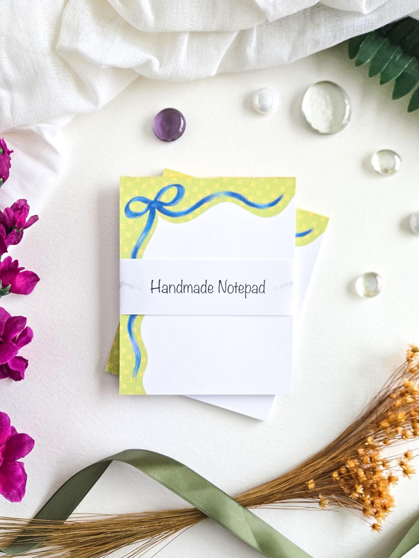 Cute Preppy Bow Stationary, Small Notepad With Blue Bow, Pretty Desk ...