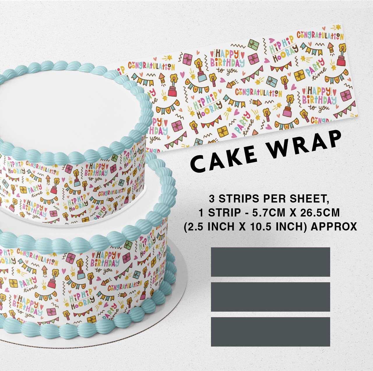 Happy Birthday Strips Edible Icing Printed Cake Wrap Strips Topper ...