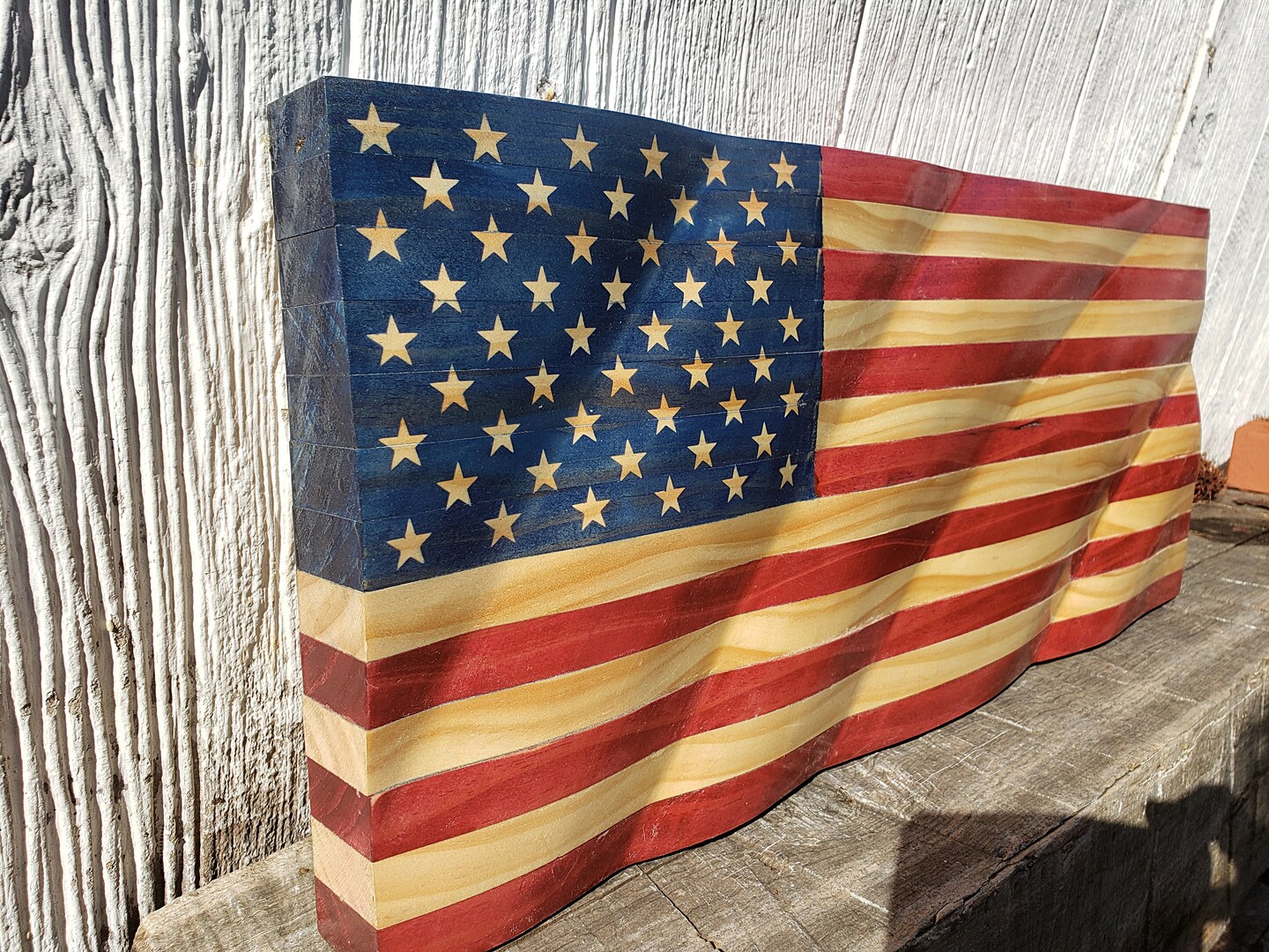 Wavy Rustic Wooden American Flag, Waving American Flag, Charred ...