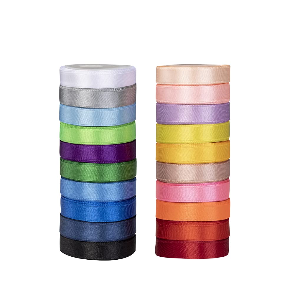 Double Faced Rainbow Satin Ribbon, 3/8" Wide 5 Yard/Roll-20 Rolls 100 ...