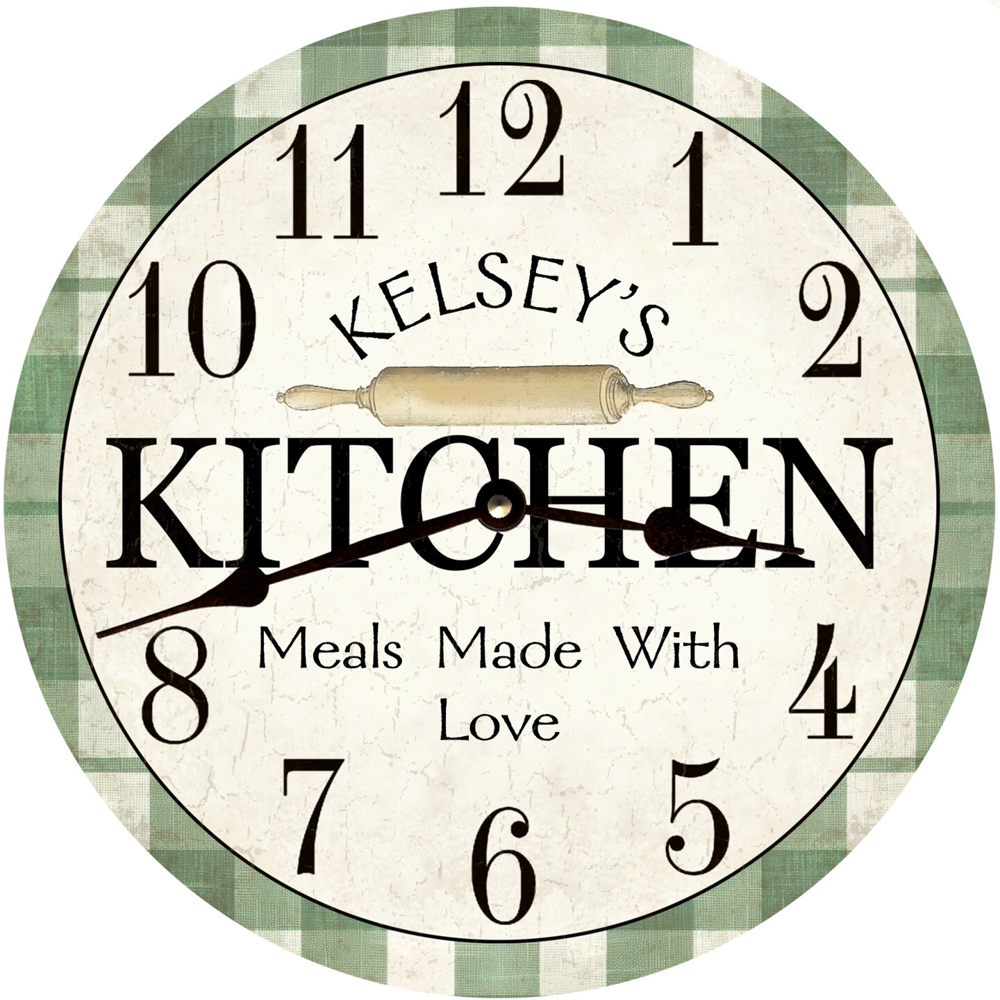 Custom Kitchen Wall Clock- Gingham Style with Personalized Name ...