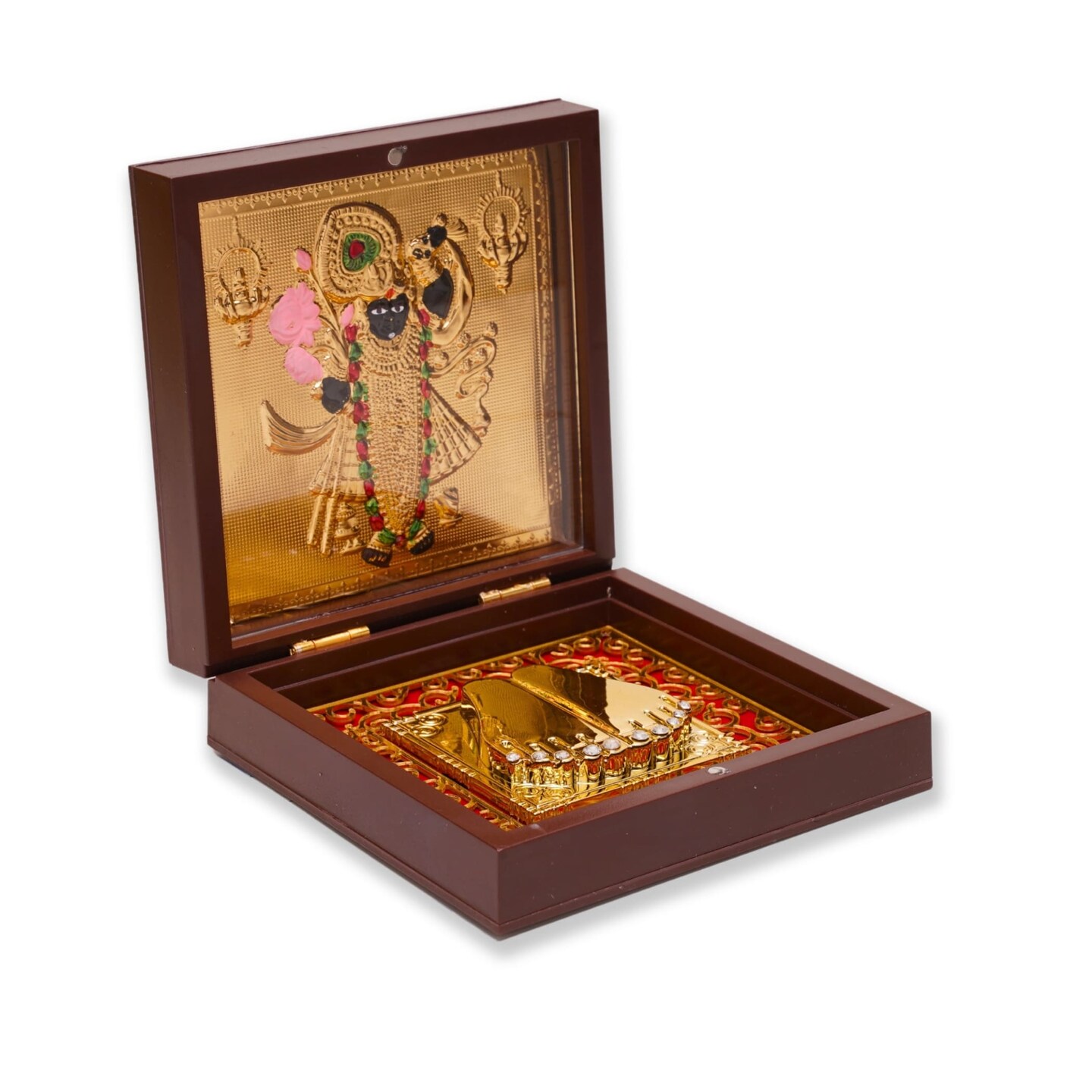 Gold Plated Shri Nath Ji Photo Frame with Charan Paduka for ...