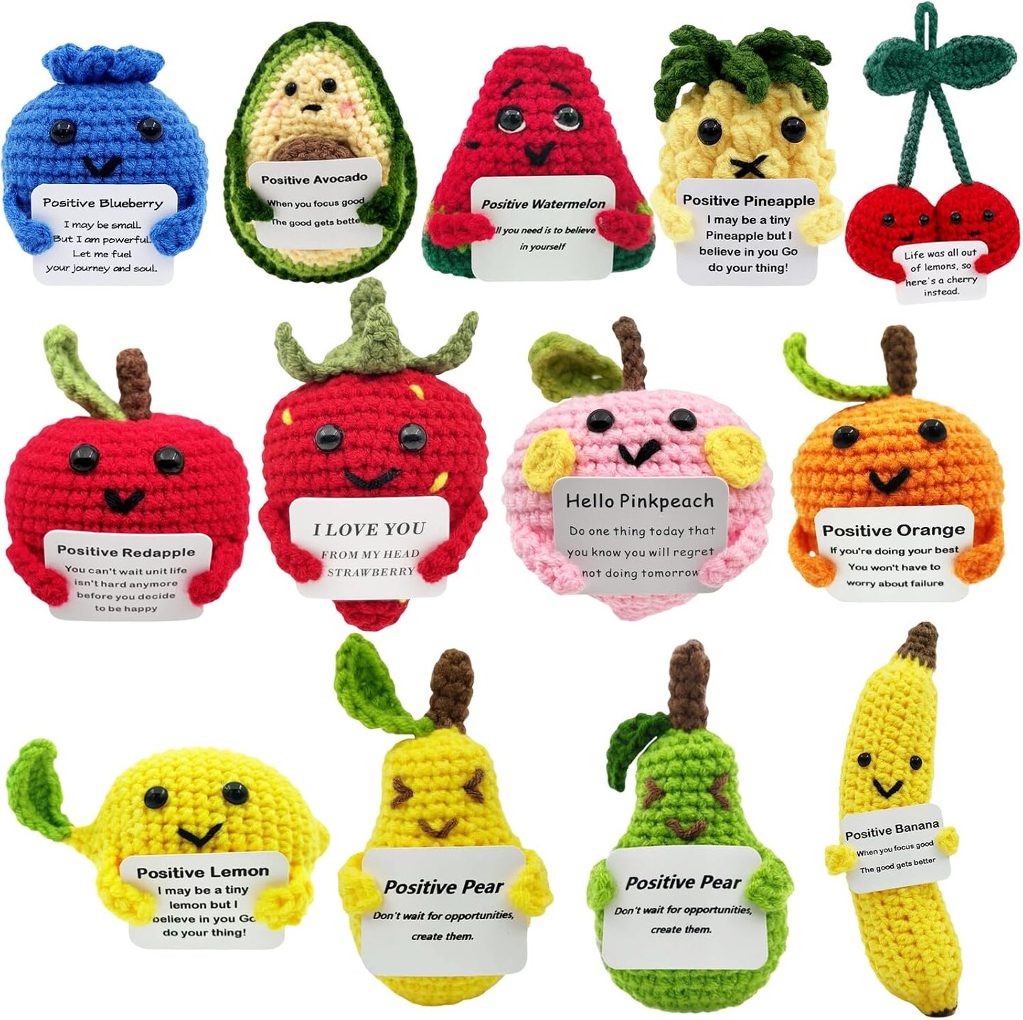 13Pcs Positive Fruit Potato Mini Crochet Animals Emotional Cheer Up ...