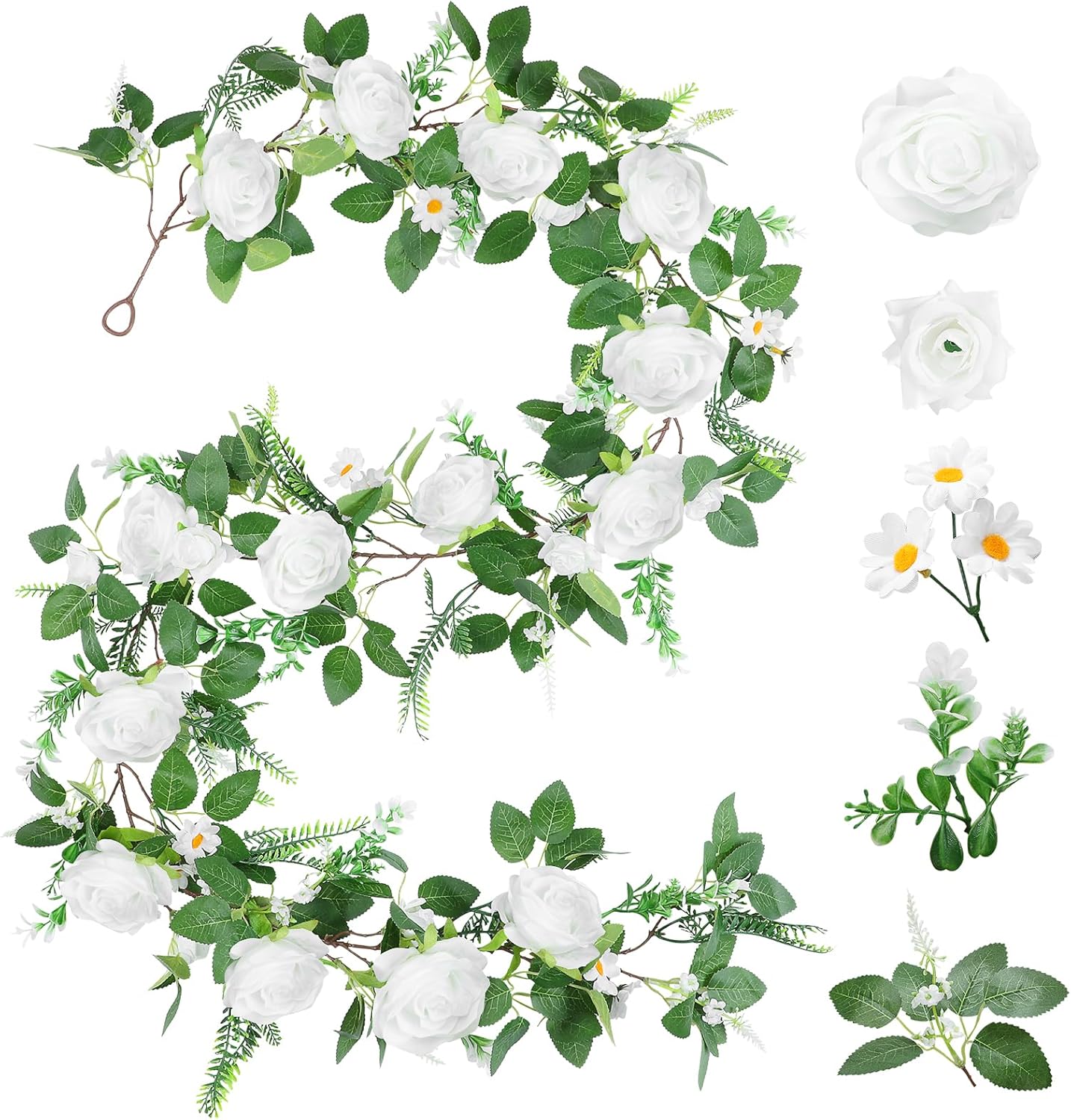 Full Pretty White Rose Garland, 6.2FT Artificial Floral Vines Spring ...