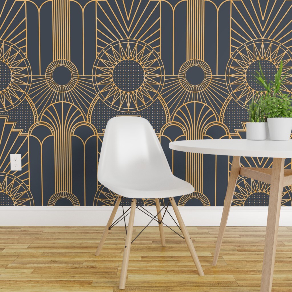 Pre-Pasted Wallpaper 2FT Wide Bold Geometric Blue Gray Yellow Dots ...