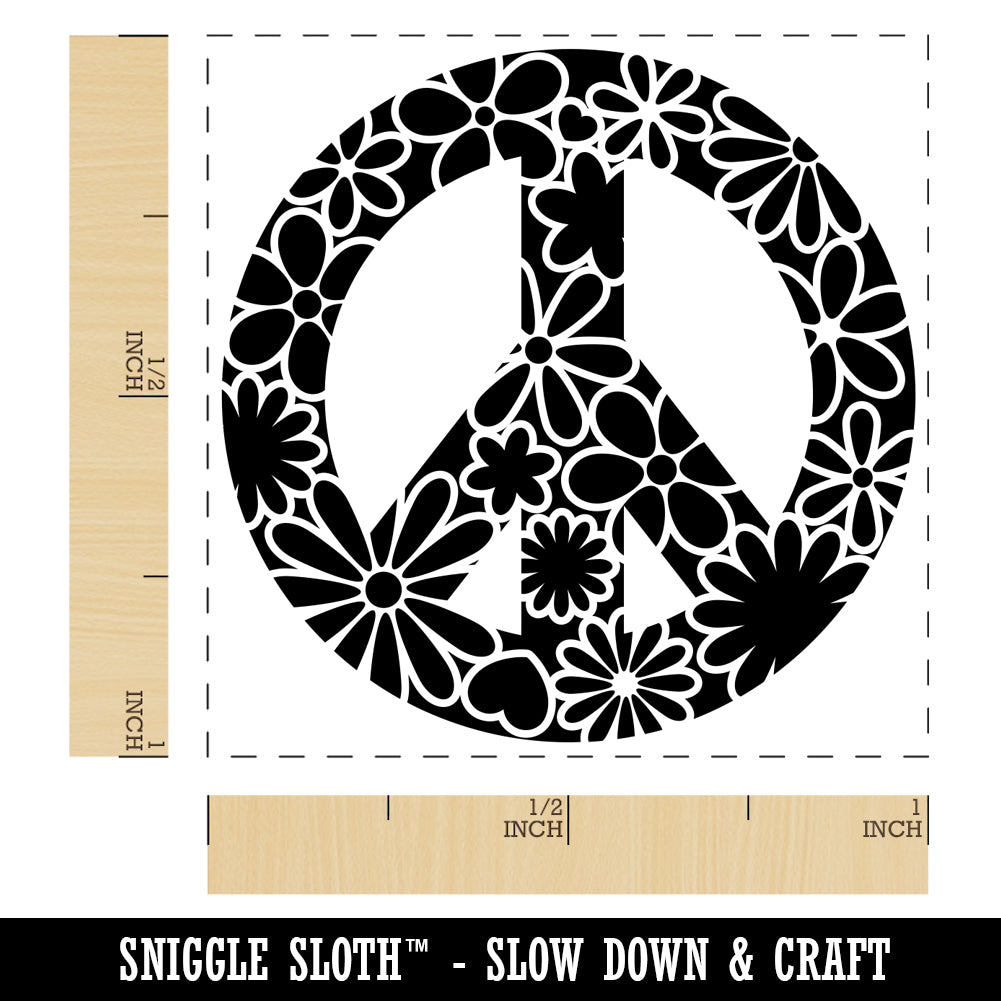 Detailed Floral Peace Sign Self-Inking Rubber Stamp Ink Stamper, Size ...