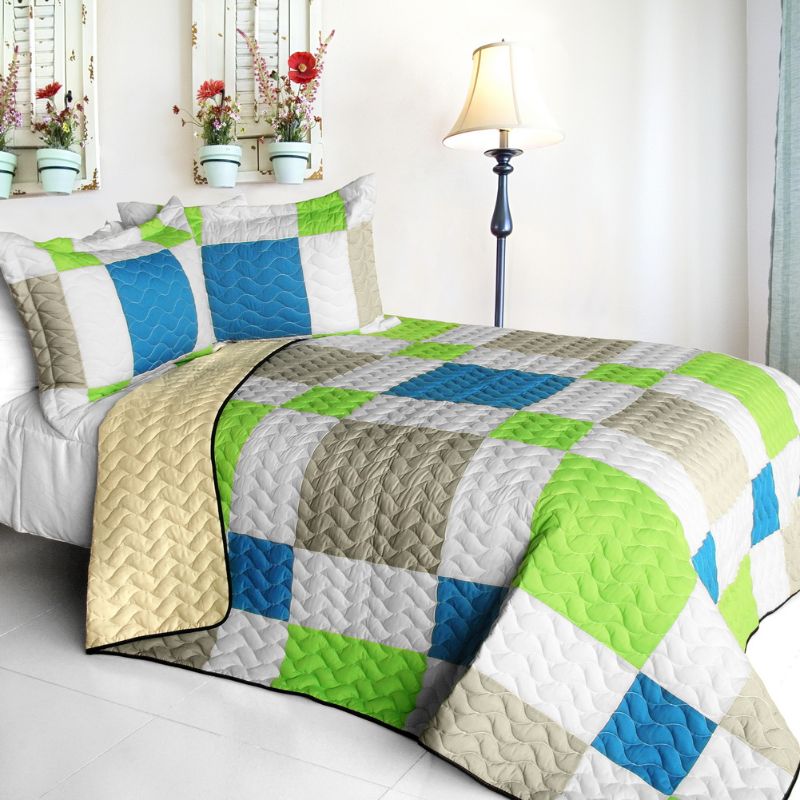 3-Piece Full/Queen Patchwork Quilt Set with Reversible Design and ...