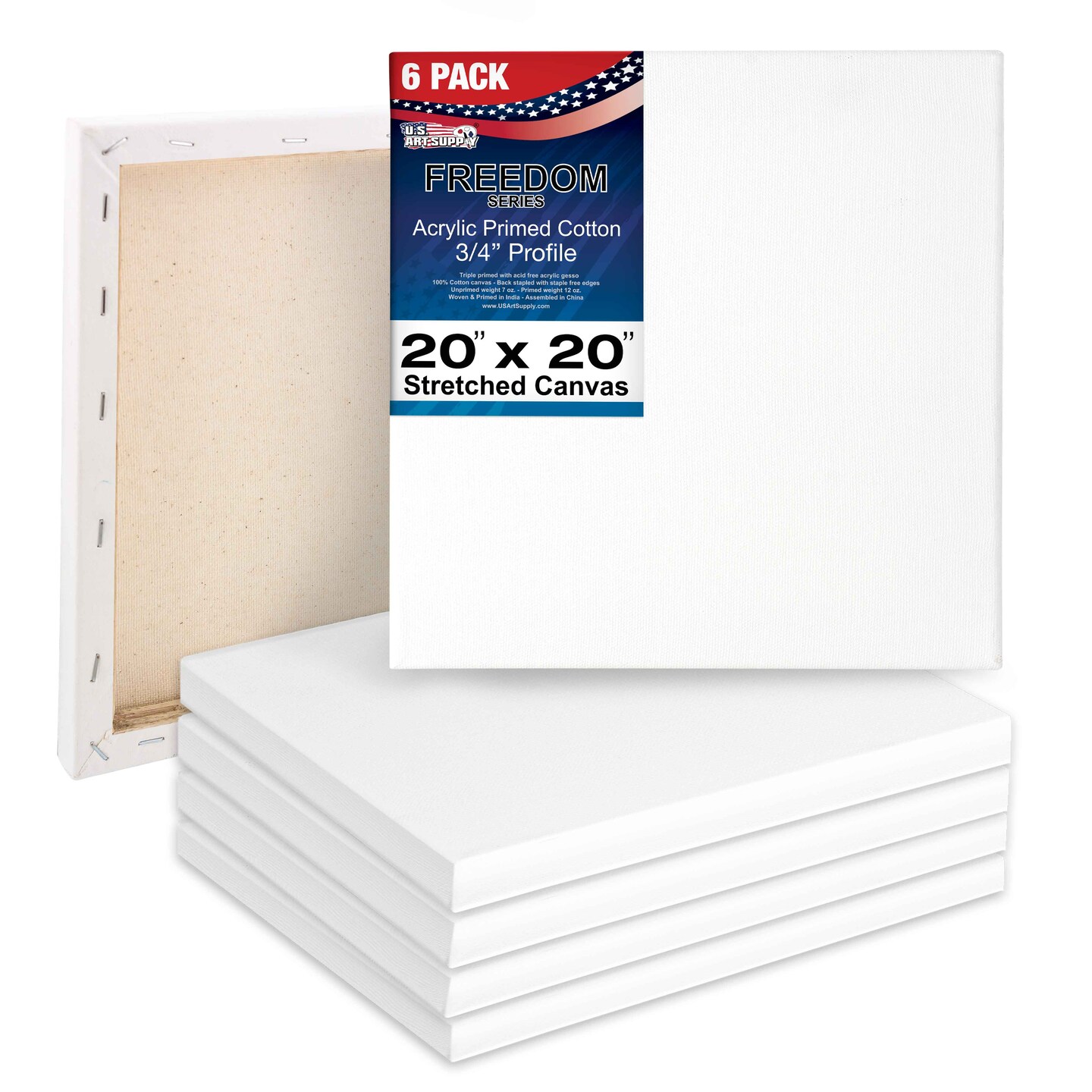 20 x 20 inch Stretched Canvas 12-Ounce Triple Primed, 6-Pack ...