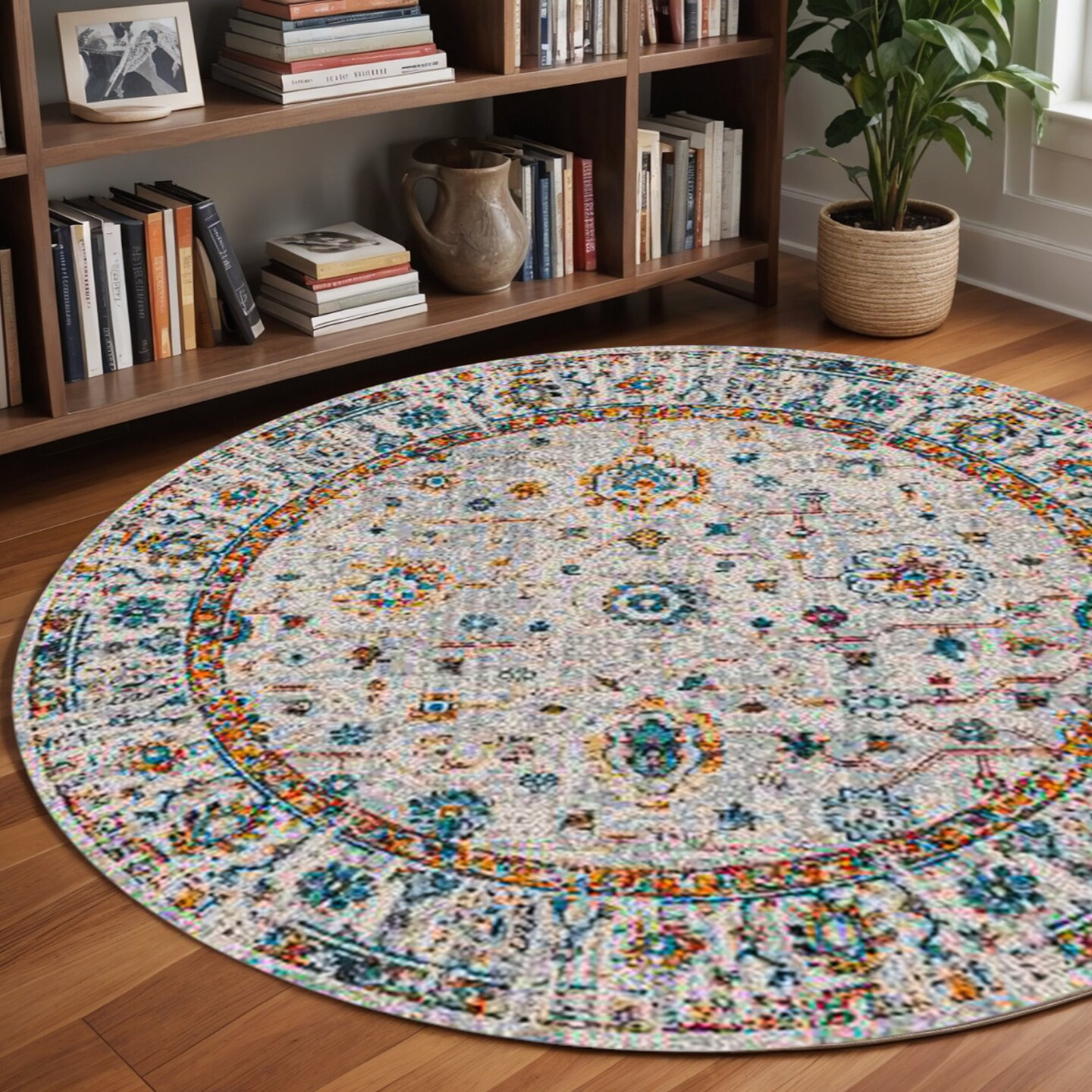Edge Collections - 7' - Multicolor - Floral Pattern Round Area Rug for ...