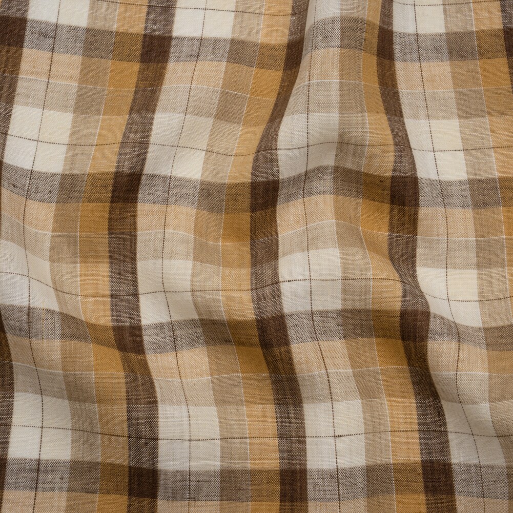1 Yard Medium Weight Linen Woven Beige, Brown and Cream Plaid