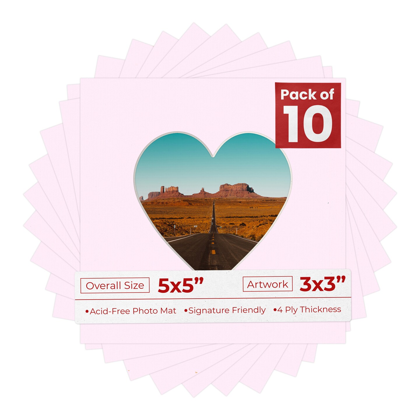 Hollyhock Pink Mat Board for 5x5 Inch Frames - Heart Opening for 3x3 ...