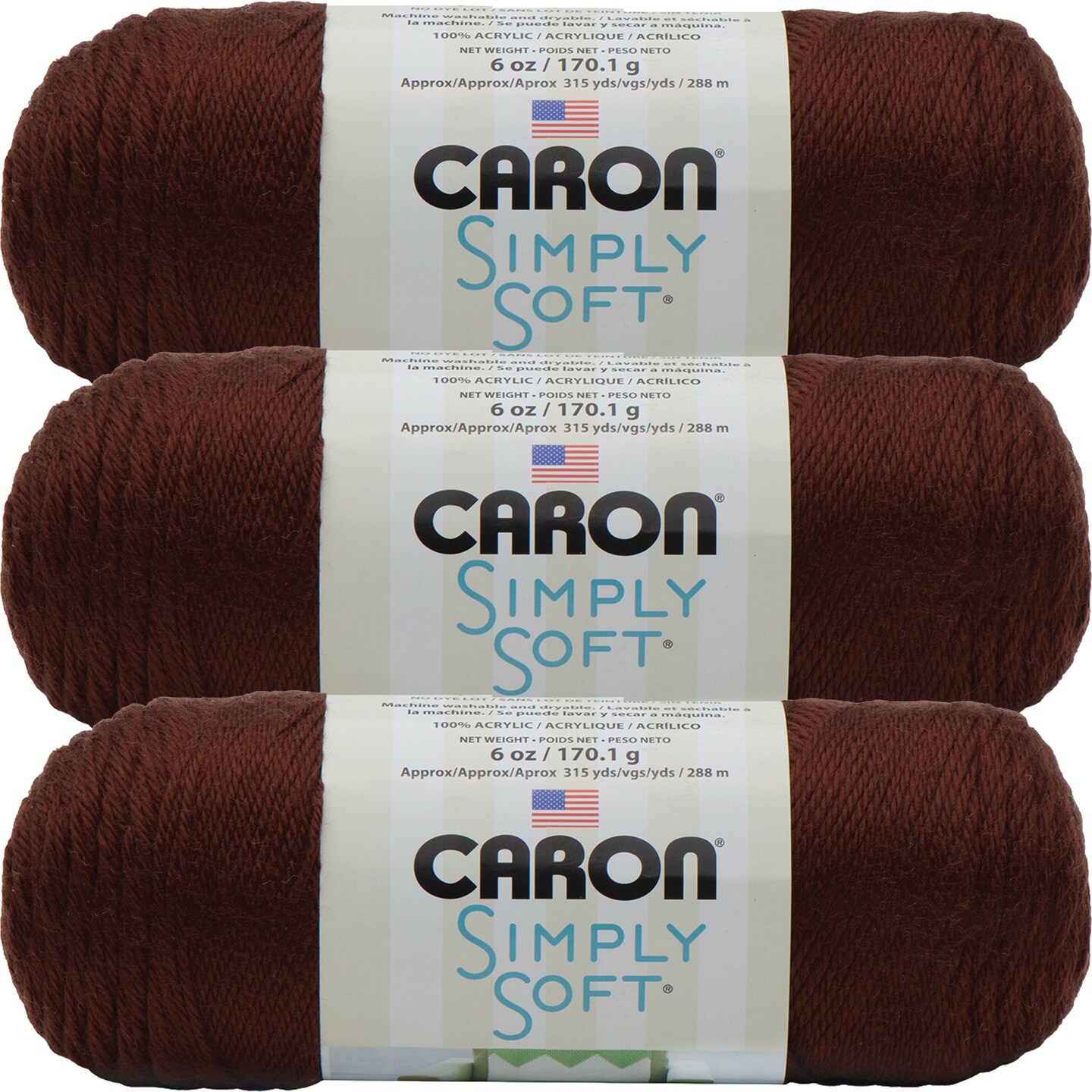 Caron Simply Soft Chocolate Yarn - 3 Pack of 170g/6oz - Acrylic - 4 ...