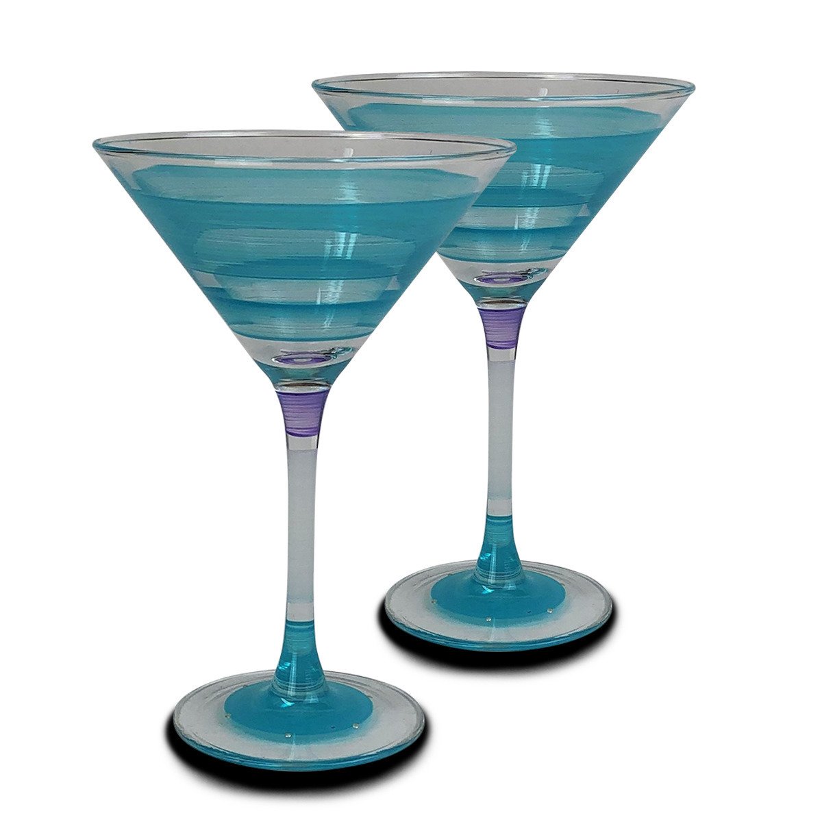 Hand Painted Glassware Cape Cod Cottage Stripe Turquoise Martini Set Of ...