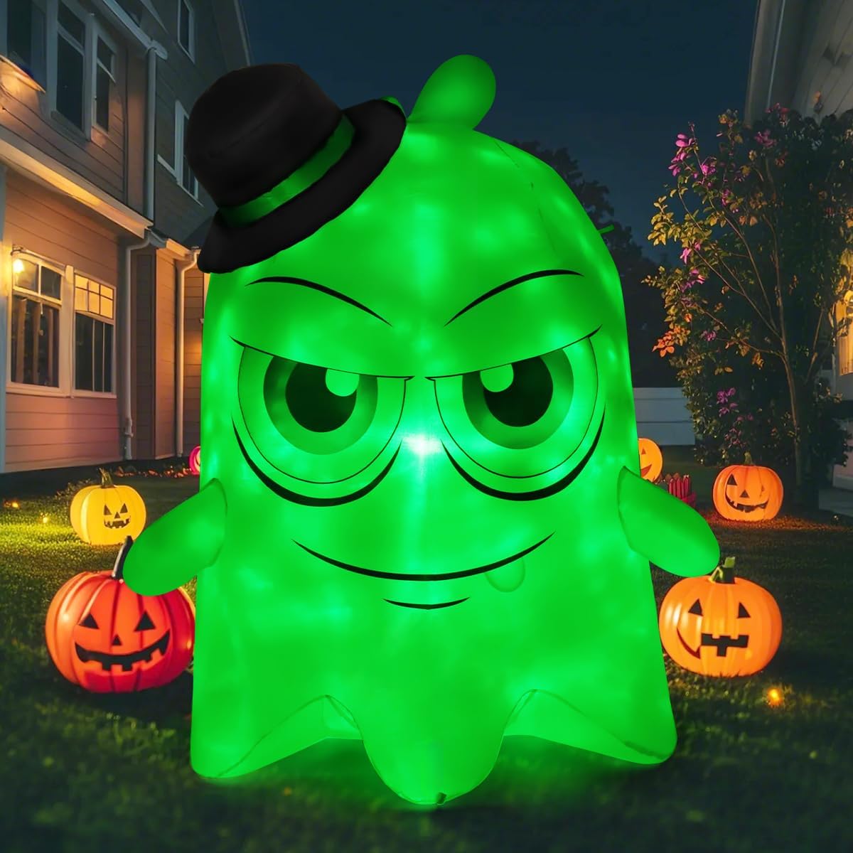 Halloween Inflatables 5 FT Green Light Ghost with Big Eyes Halloween ...