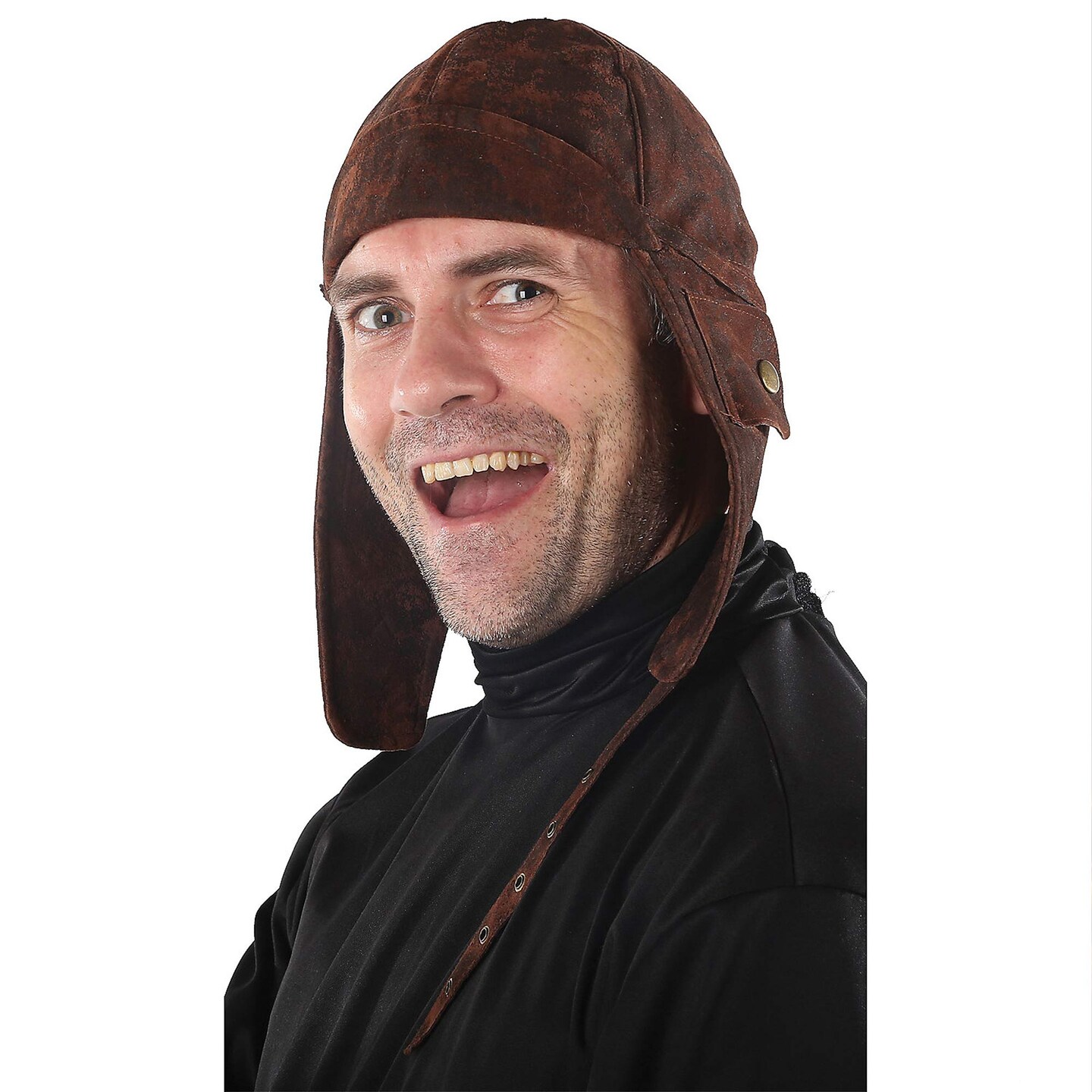 Aviator Cap with Distressed Suede Chin Strap Ear Flaps and Fabric ...