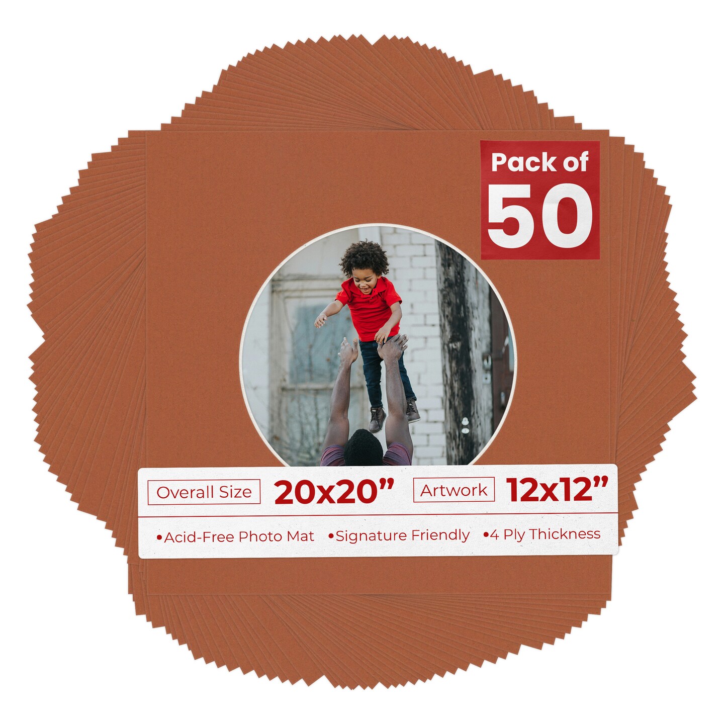 Terra-cotta Red Mat Board for 20x20 Frames - Circle Opening for 12x12 ...