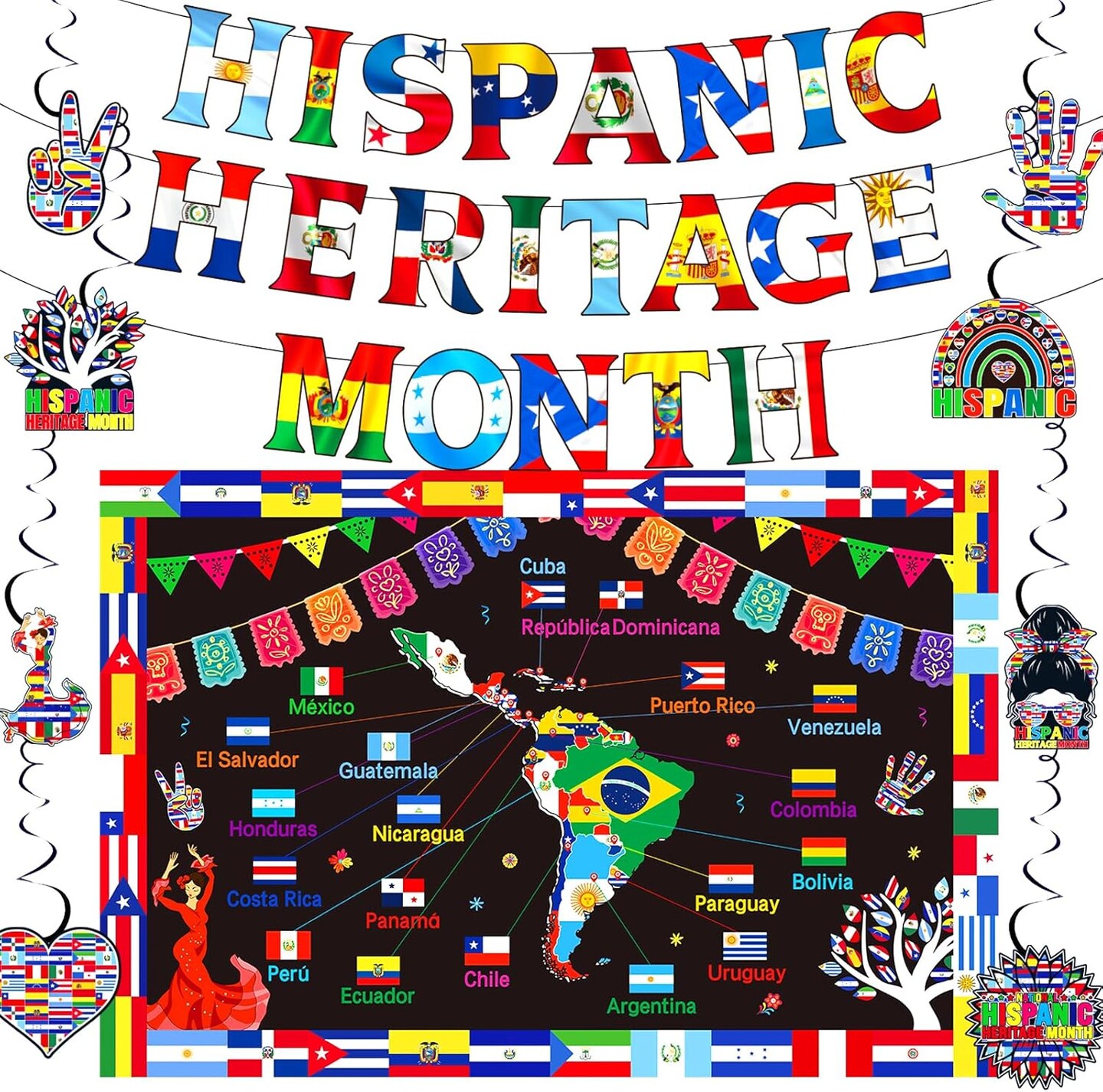 Hispanic Heritage Month Swirl Hanging Decorations Banners Large Latin ...