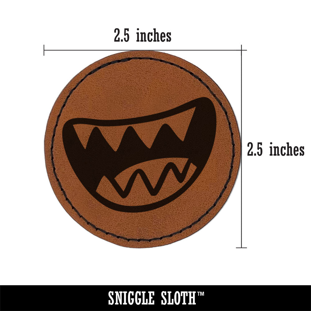 Big Cartoon Smile Sharp Shark Teeth Round Iron-On Engraved Faux Leather ...