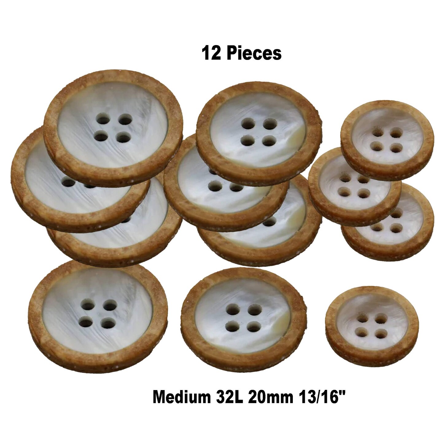 12 Faux Shell with Outer Faux Wood Button 20mm 13/16" Medium Size 4 ...