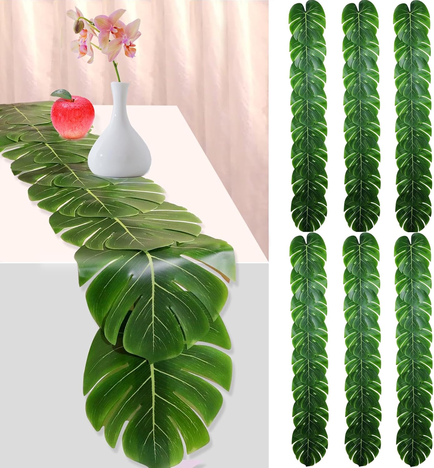 6 Pcs Artificial Palm Leaves Table Runners 72 Inch, Tropical Palm ...