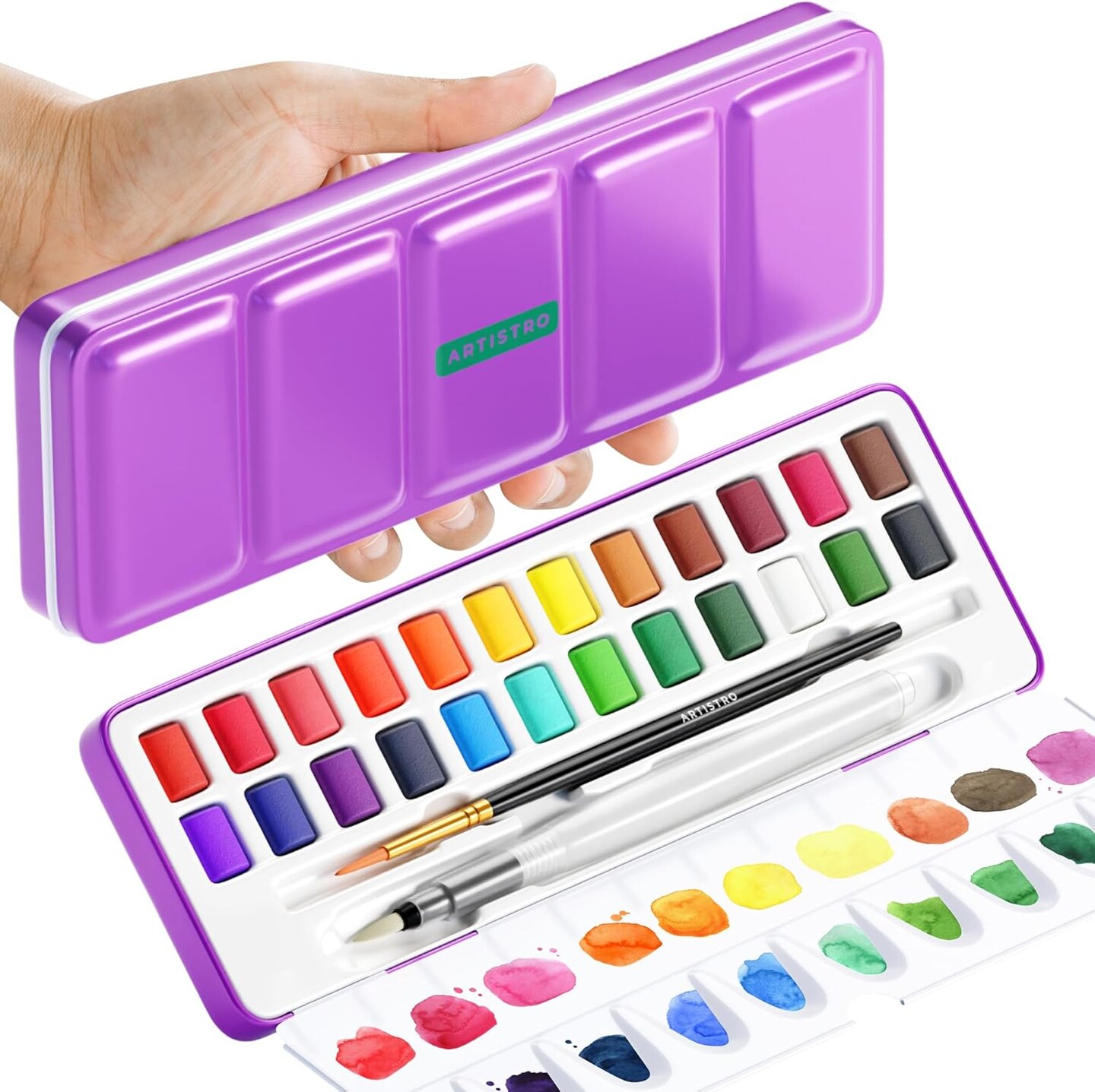 Watercolor Paint Set 24 Colors, Travel Watercolor Set in Portable Box ...