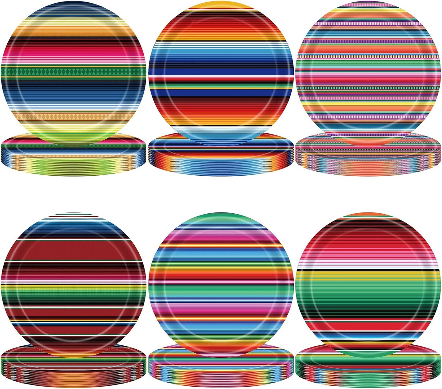 48 Pcs Fiesta Paper Plates 7 Inch Mexican Party Colorful Stripes ...