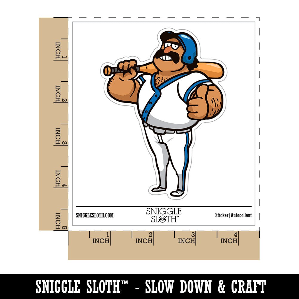 Water Bottle Sticker Set Burly Cartoon Baseball Player Batter Man Cute ...