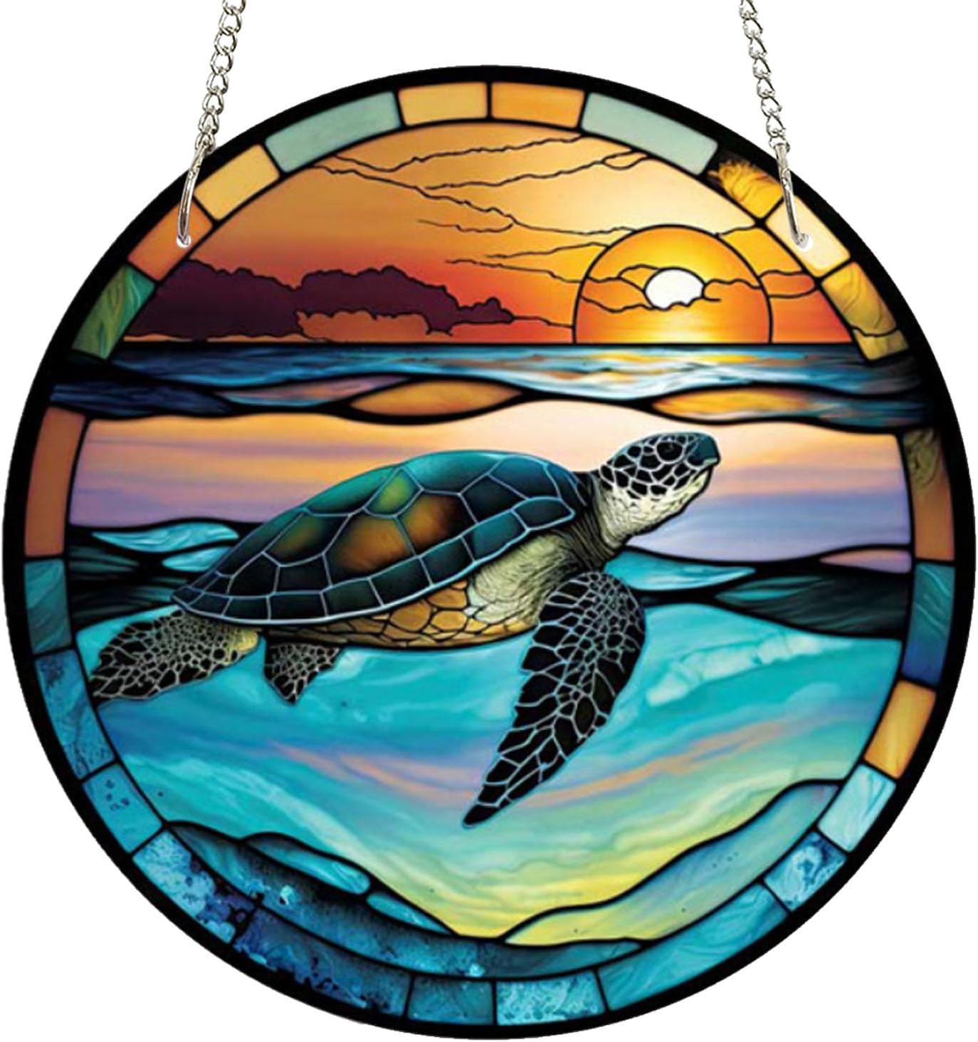 Summer Marine Turtle Acrylic Window Wall Hangings Ocean Stained Acrylic ...
