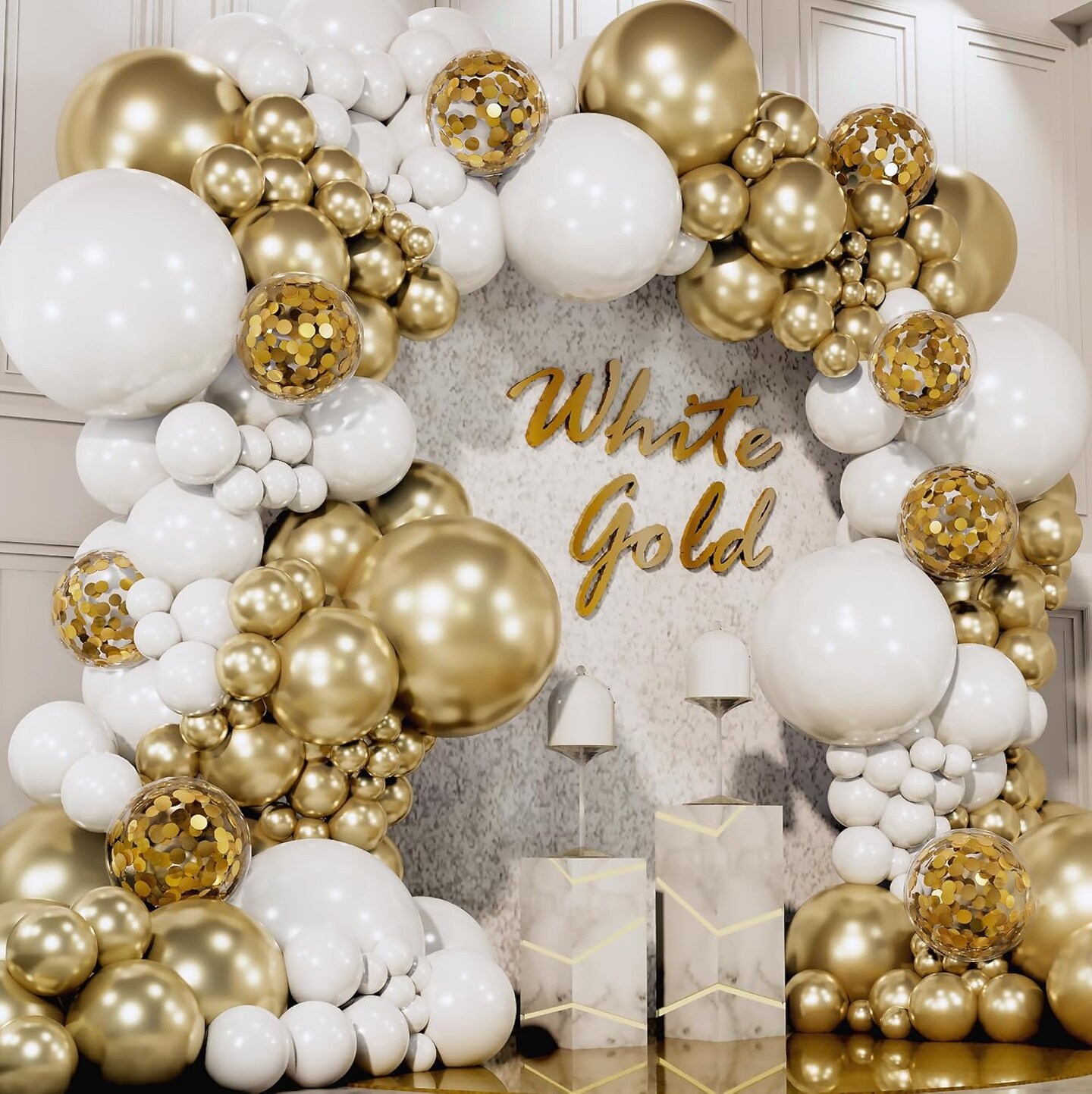 White & Gold Balloon Garland and Arch Kit Party Decorations | Michaels