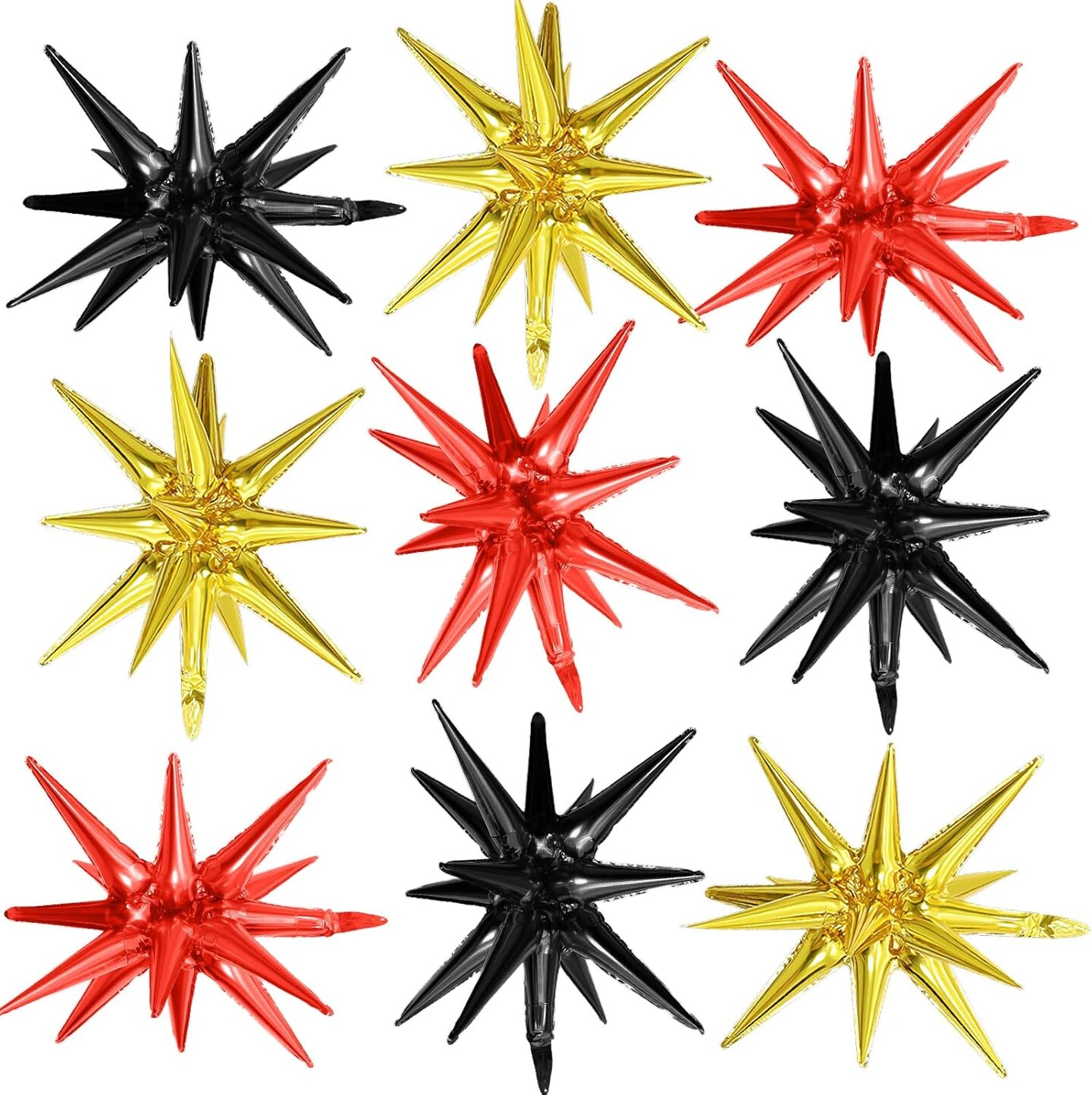 Black Red Gold Star Balloons,9Pcs Black Gold Explosion Star Foil ...