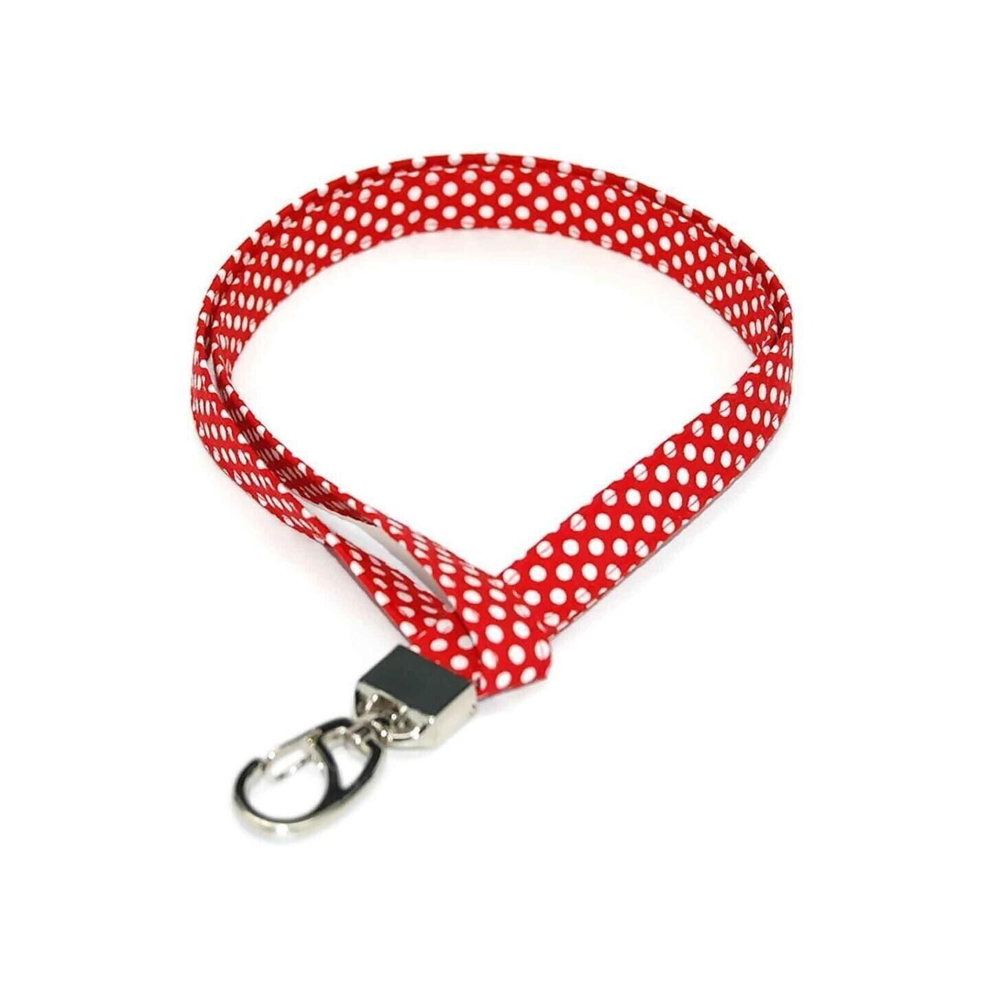 Red and White Polka Dot Lanyard - Fabric Keychain and ID Badge Holder ...