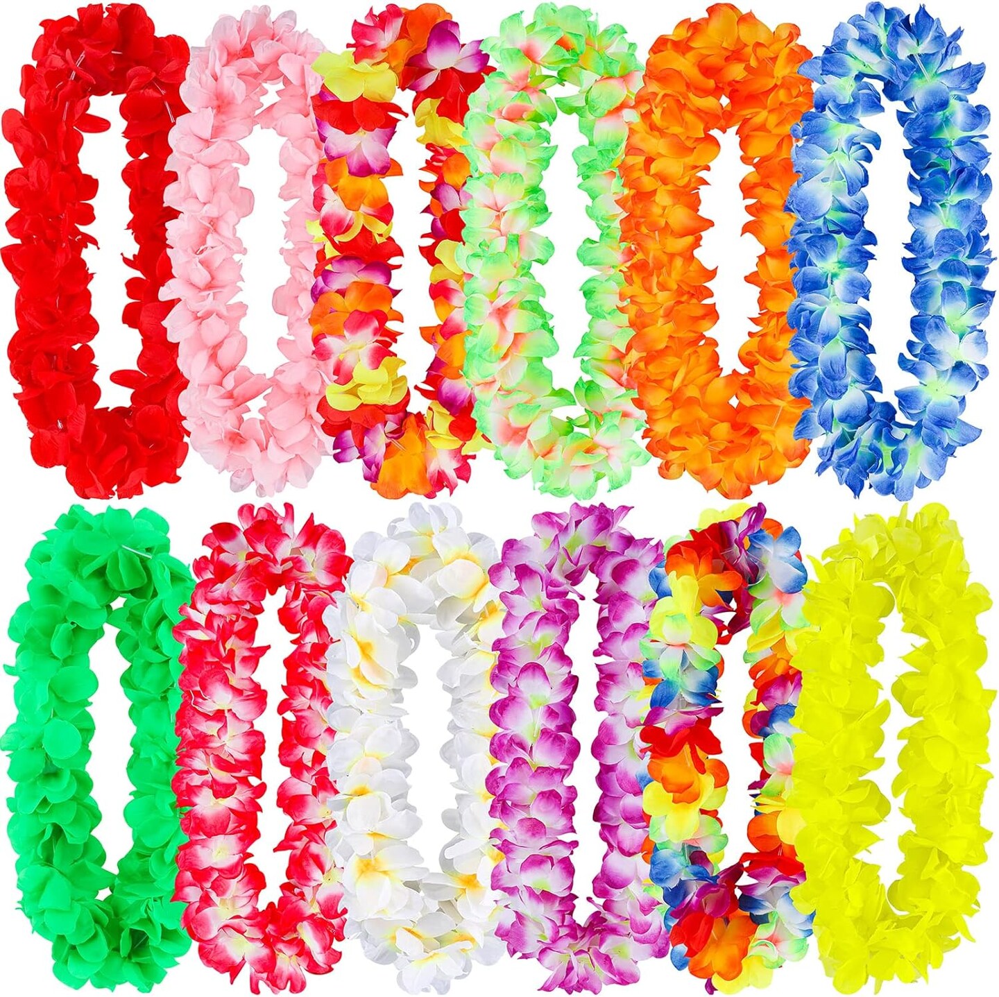 12 Pieces Summer Thickened Hawaiian Leis Necklace Hawaiian Garland for ...