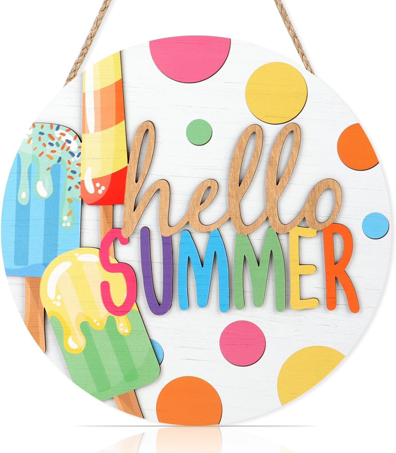 3D Hello Summer Popsicle Front Door Sign Hanging (11.4"x11.4 ...
