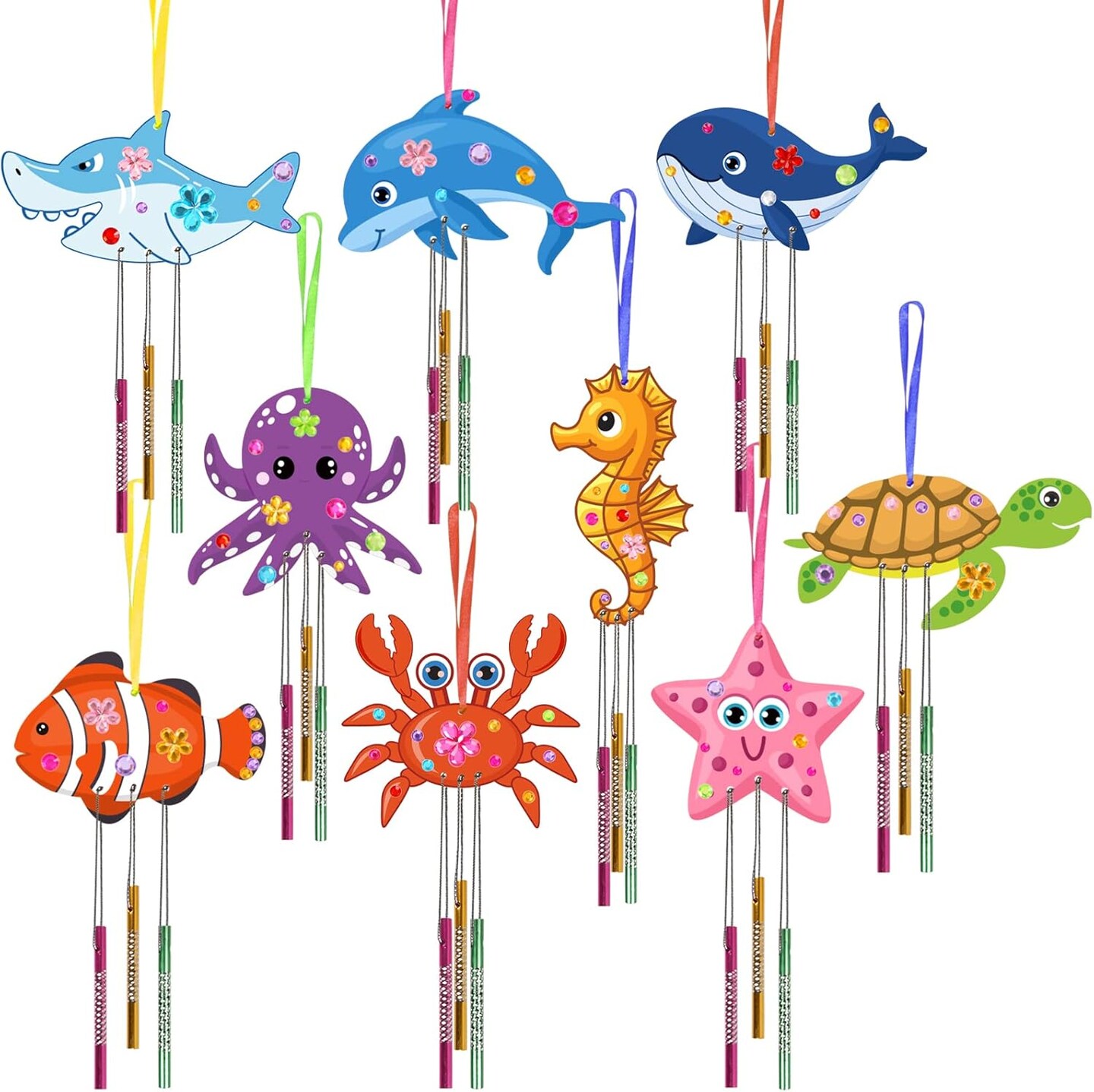9 Pack Wind Chime Kit for Kids Make Your Own Ocean Animals Wind Chime ...