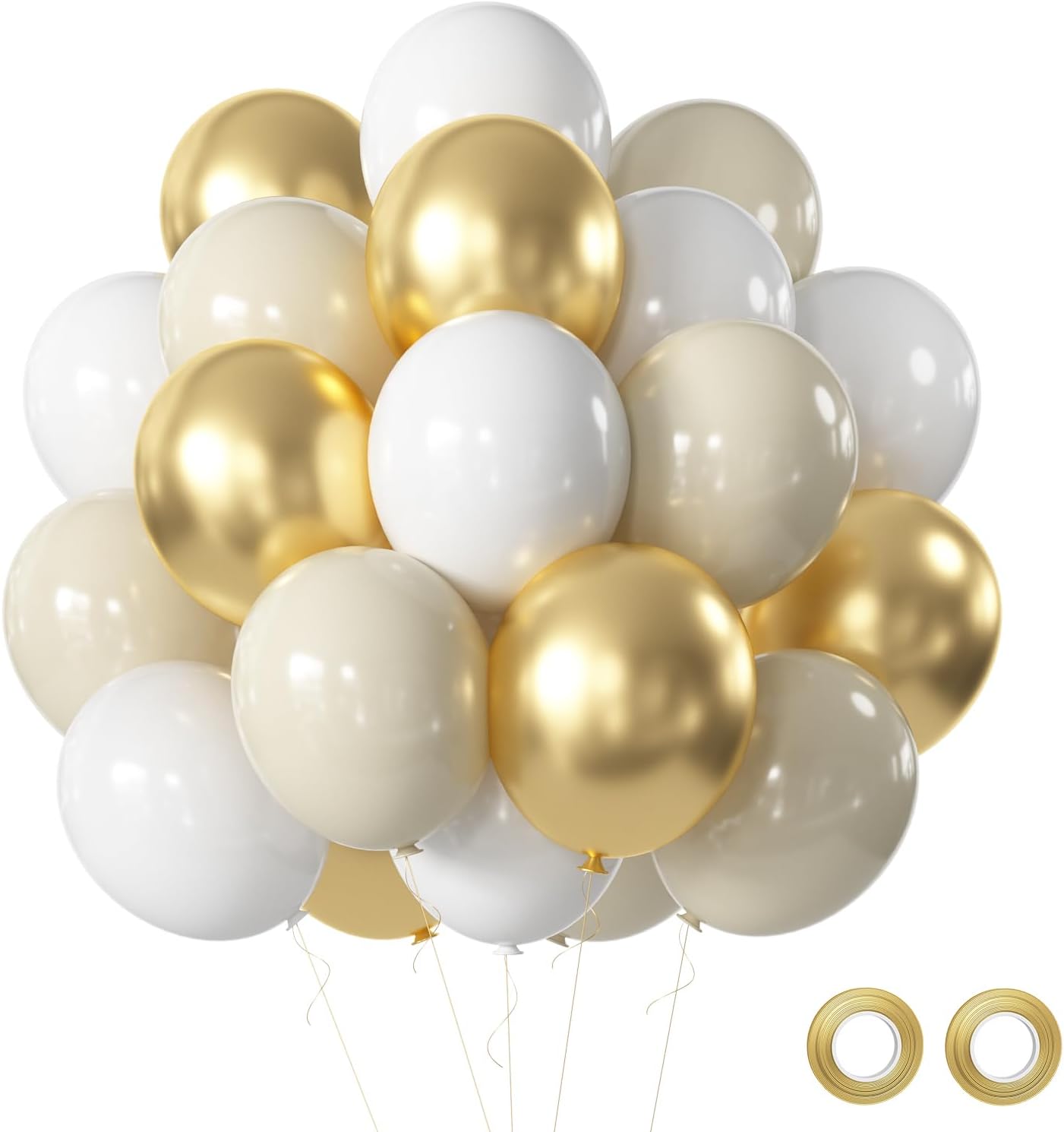Sand White and Gold Balloons Set, 60 Pcs 12 Inch White Sand Gold Latex ...