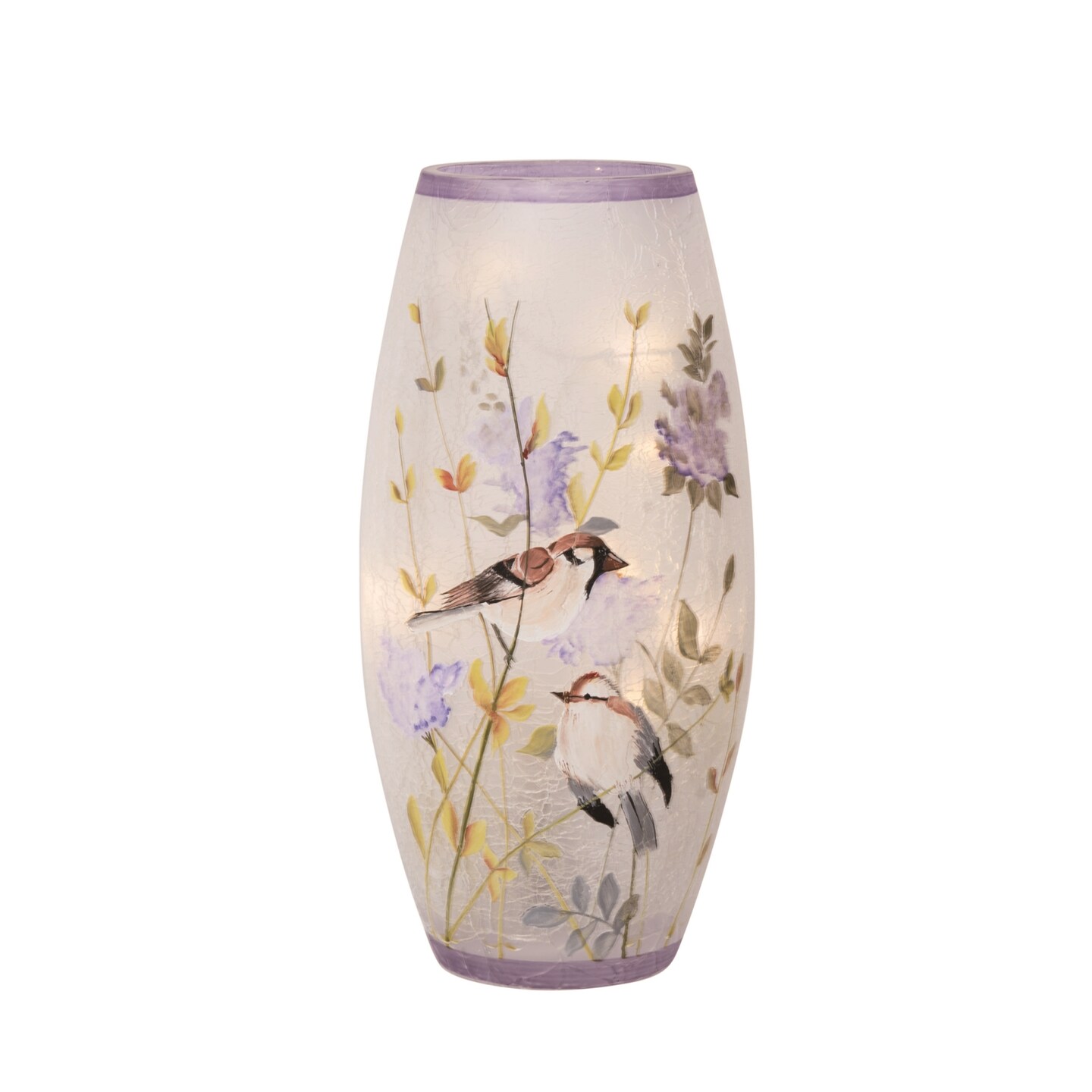 Transpac Glass 9 in. Multicolor Spring Light Up Lilac Bird Vase Decor ...
