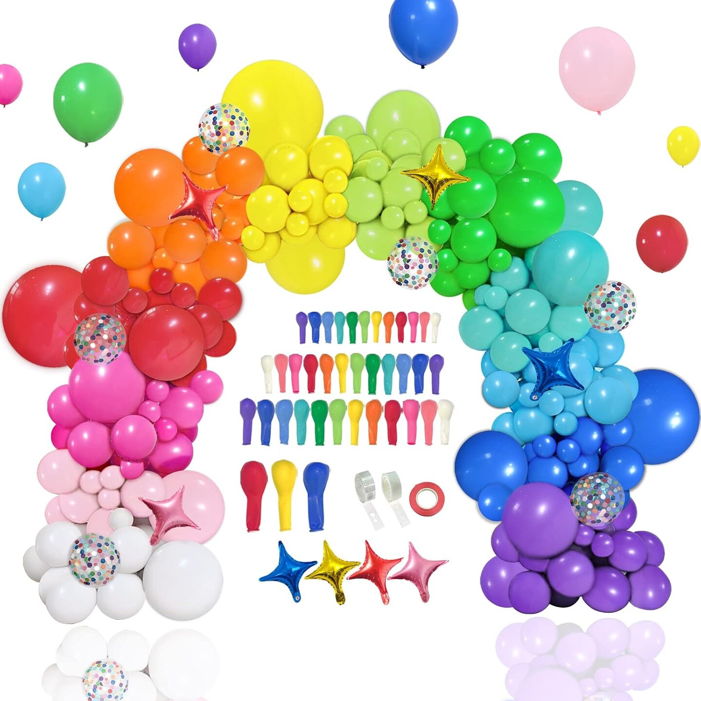 146pcs Rainbow Balloon Arch Kit, 12 Assorted Multicolor Balloons for ...