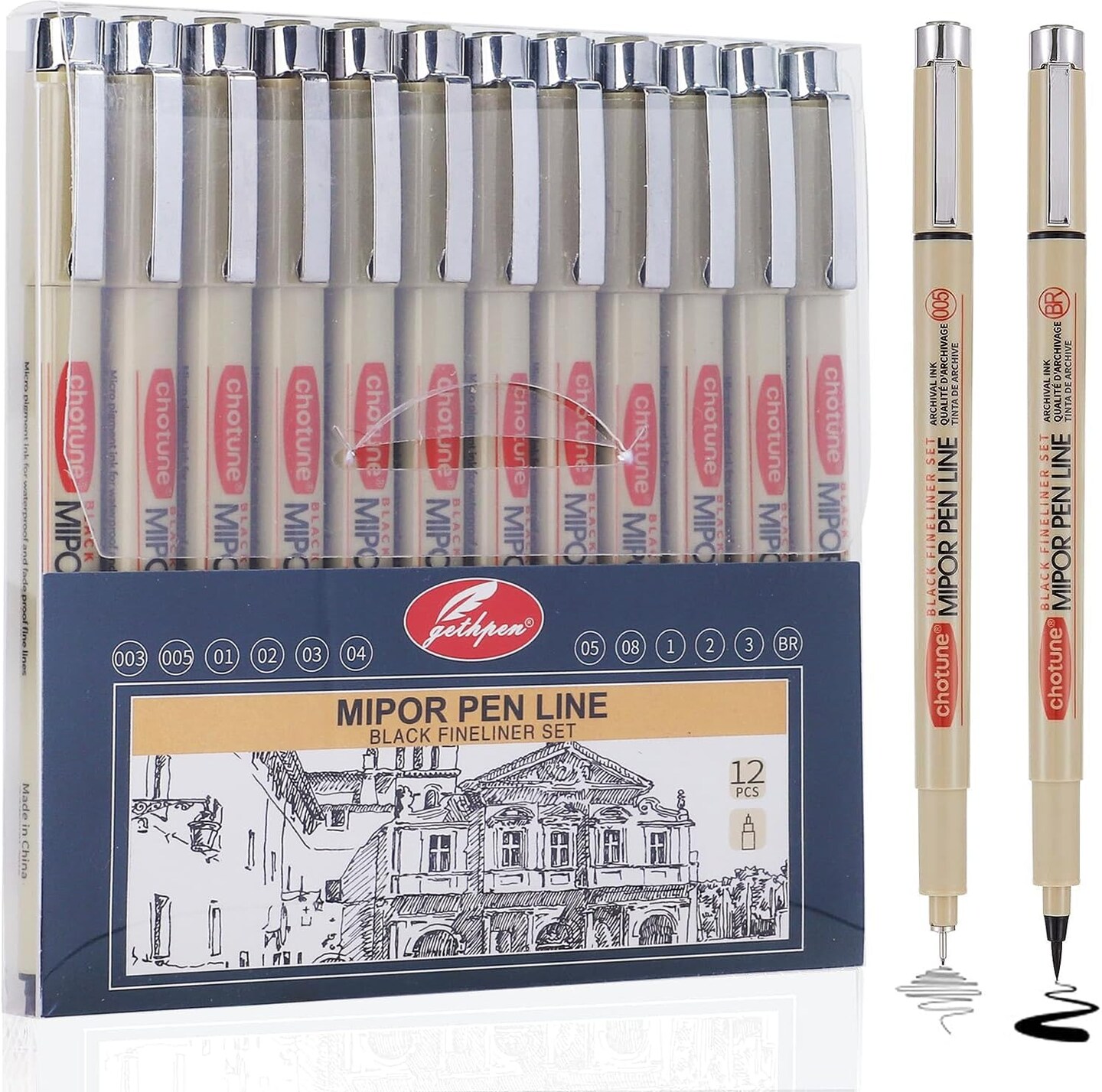 Micro Fineliner Drawing Art Pens: 12 Black Fine Line Waterproof Ink Set ...