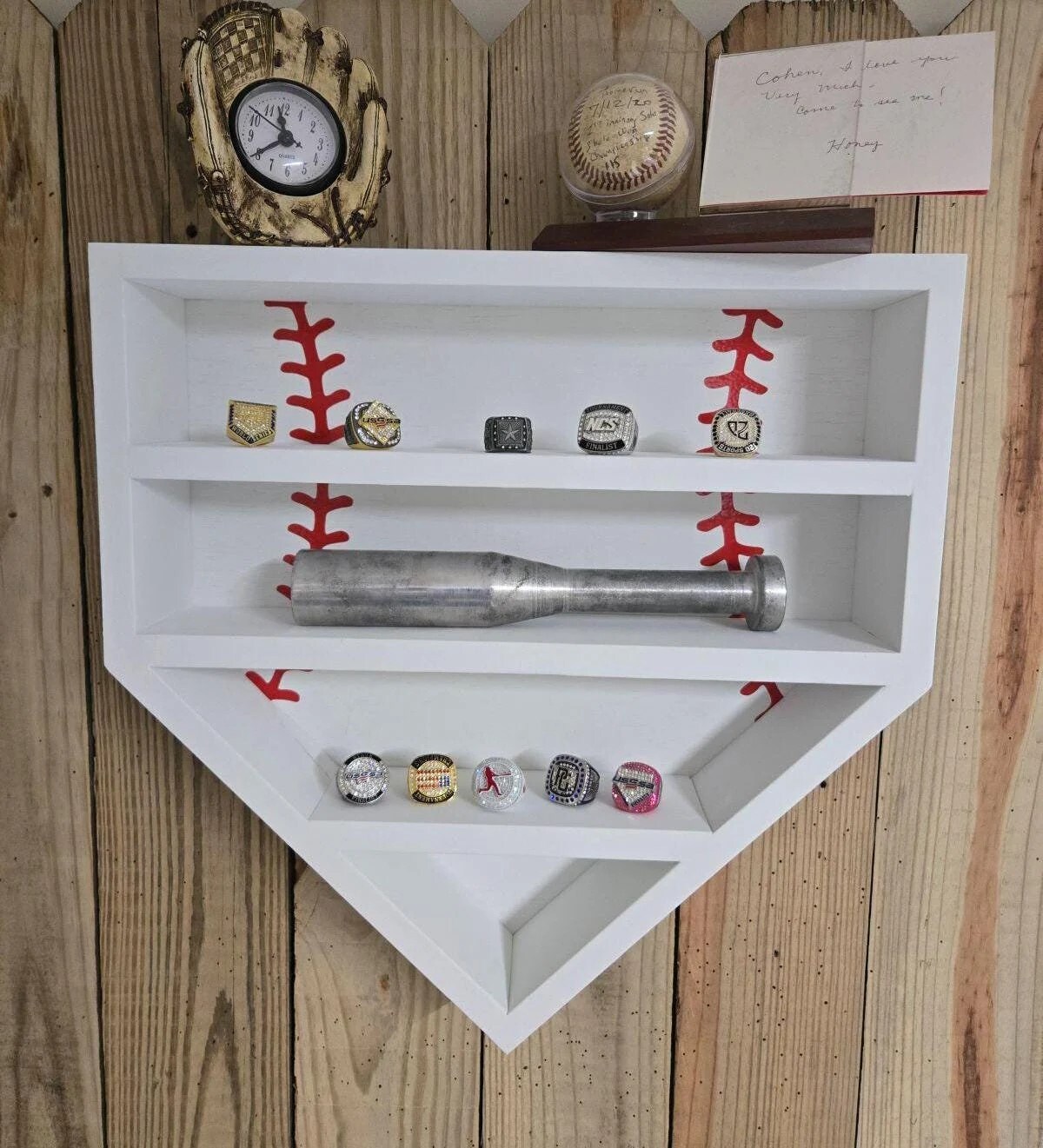 Baseball Softball Shelf. Wood Home Plate Decor. Autographed Ball Case ...