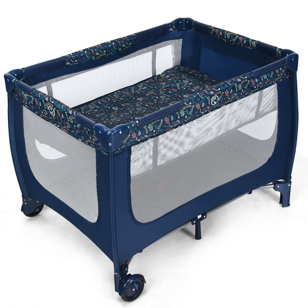 Foldable and Portable Baby Playpen with Mattress and Two Universal ...