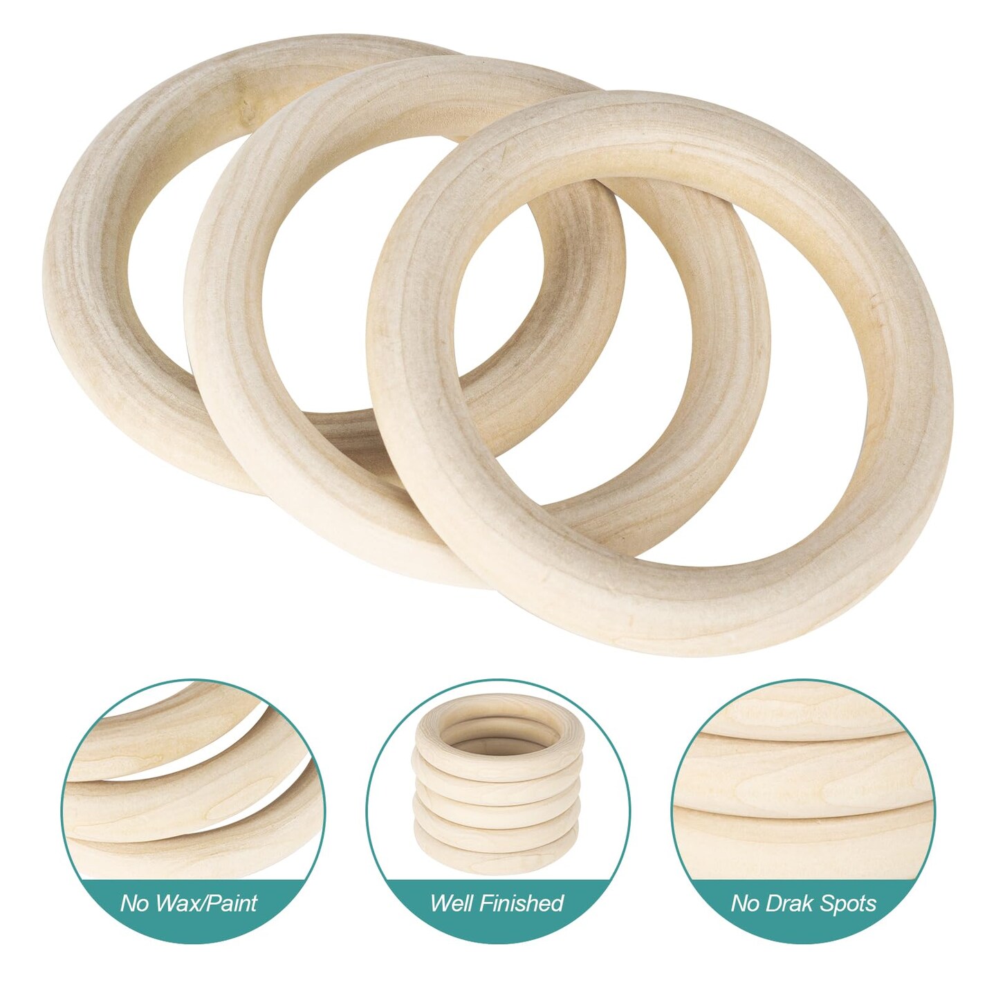 50 PCS 50mm Unfinished Wooden Rings for Craft, Nature Solid Wood Rings ...