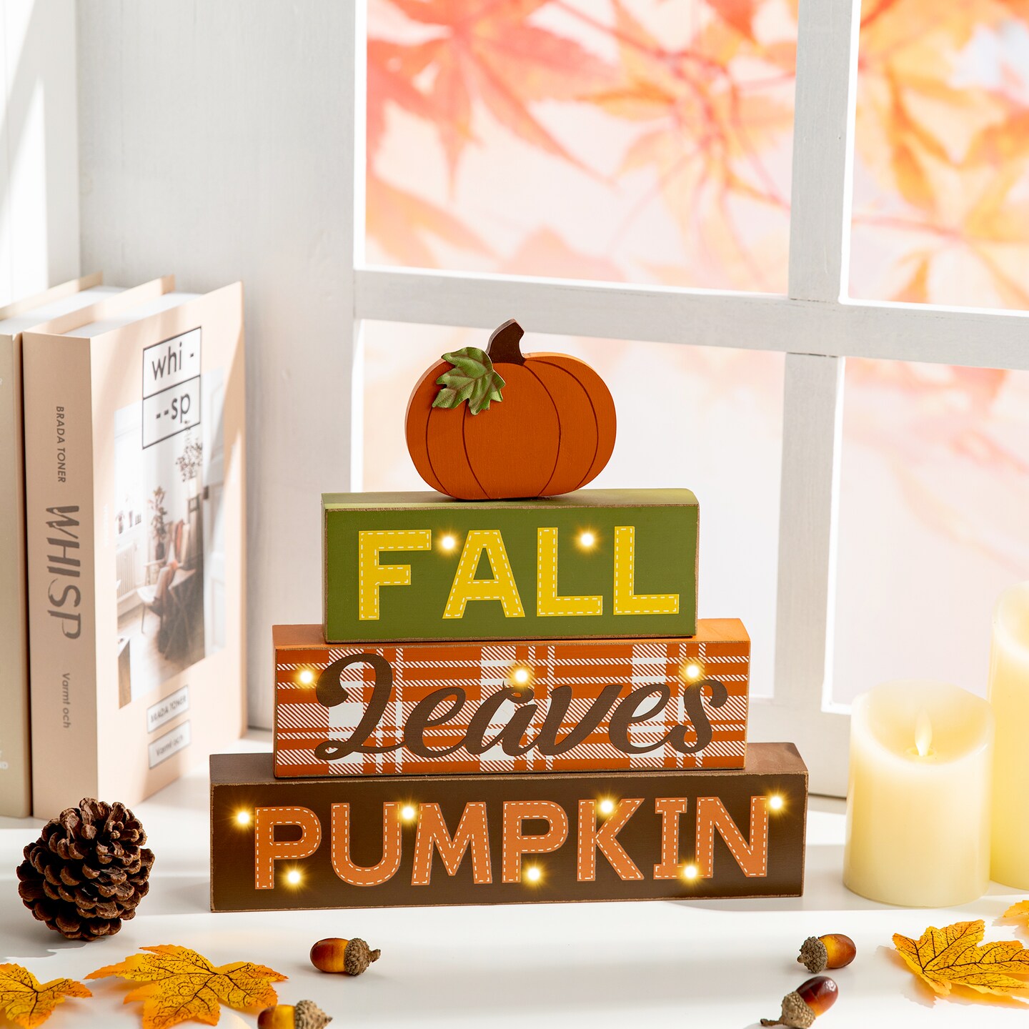 12"H LED Lighted Fall Wooden Block Word Sign | Michaels