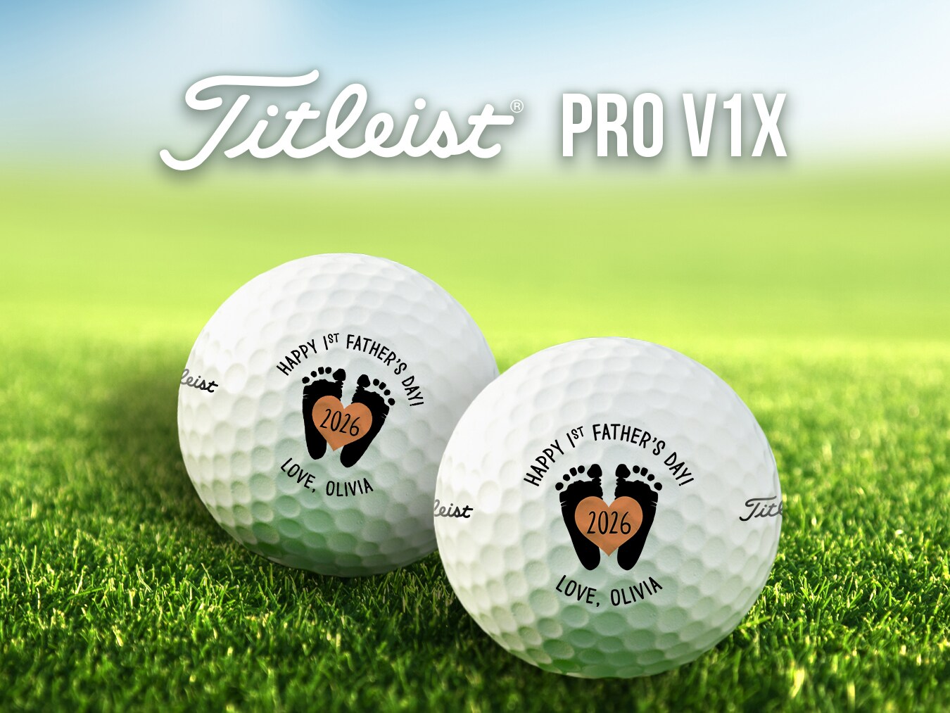 Custom 1st Father's Day Footprint Golf Balls | Titleist Pro V1x ...
