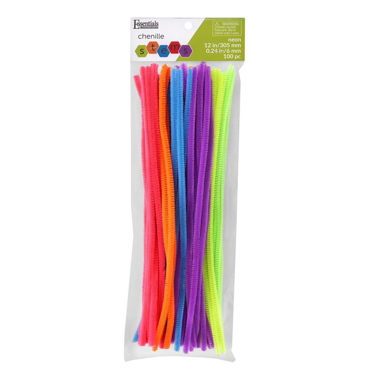 Essentials By Leisure Arts Chenille Stems Neon 12" 6Mm 100Pc ...