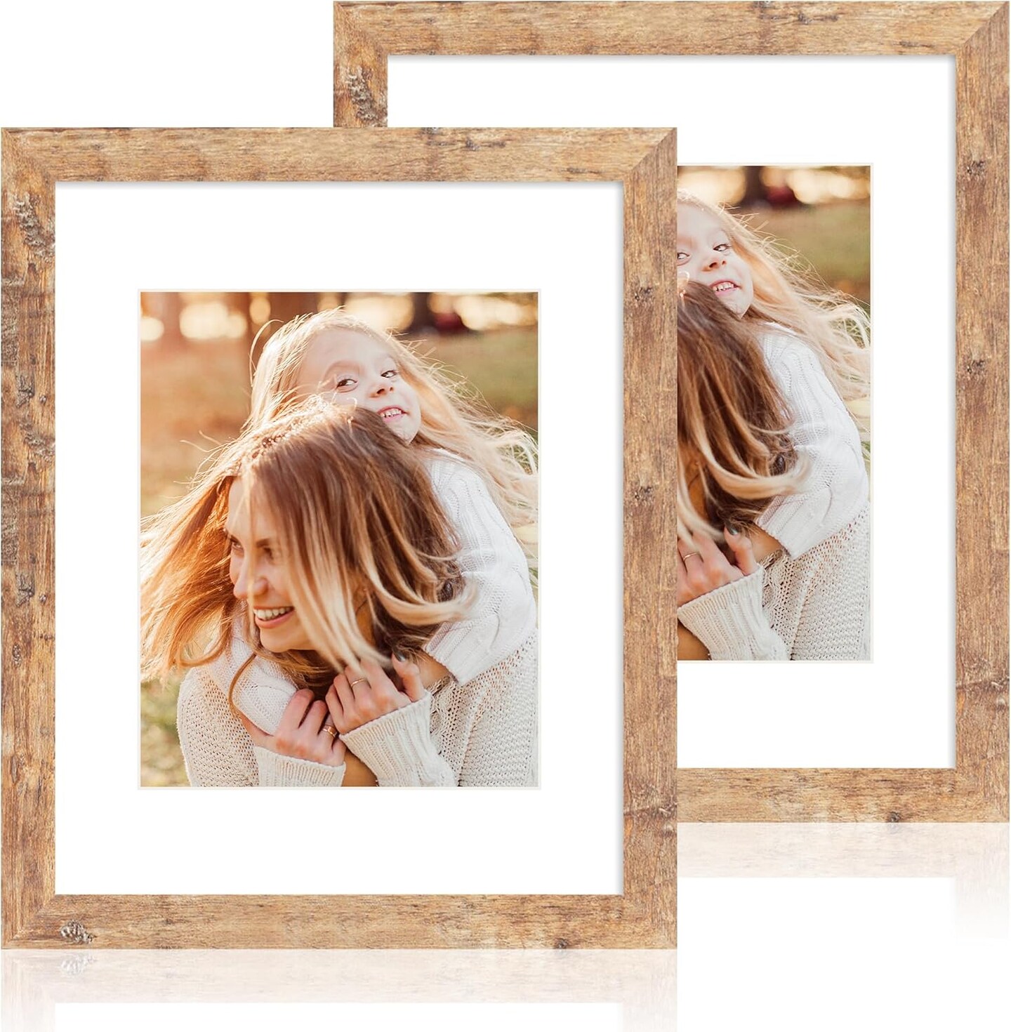 11x14 Picture Frame Set of 2 with Tempered Glass, Rustic Brown Frame ...