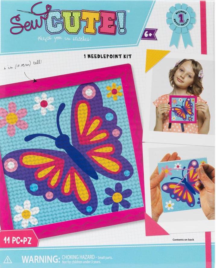 DIY Sew Cute Butterfly Kids Beginner Needlepoint Kit with Frame 6"x6 ...