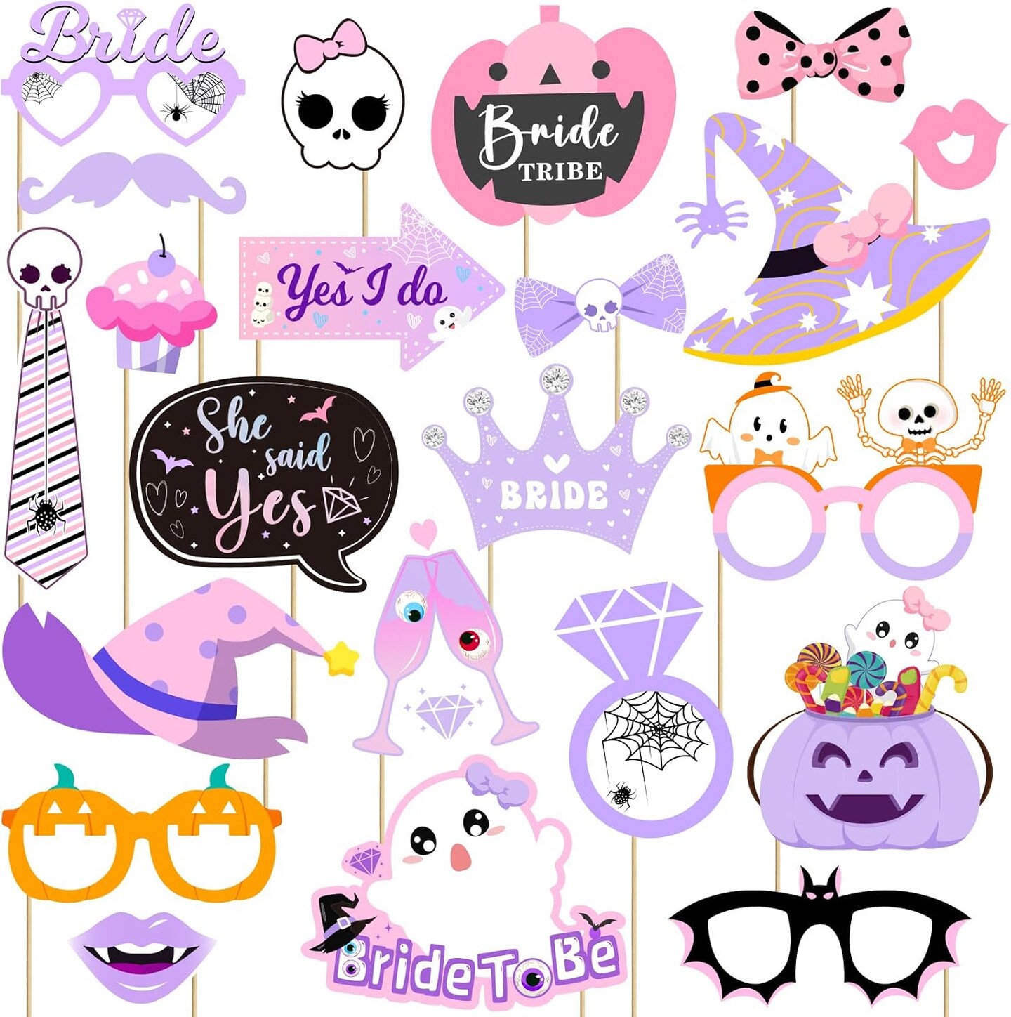 22 Pcs Halloween Bachelorette Party Photo Booth Props Kit-Bride Tribe ...