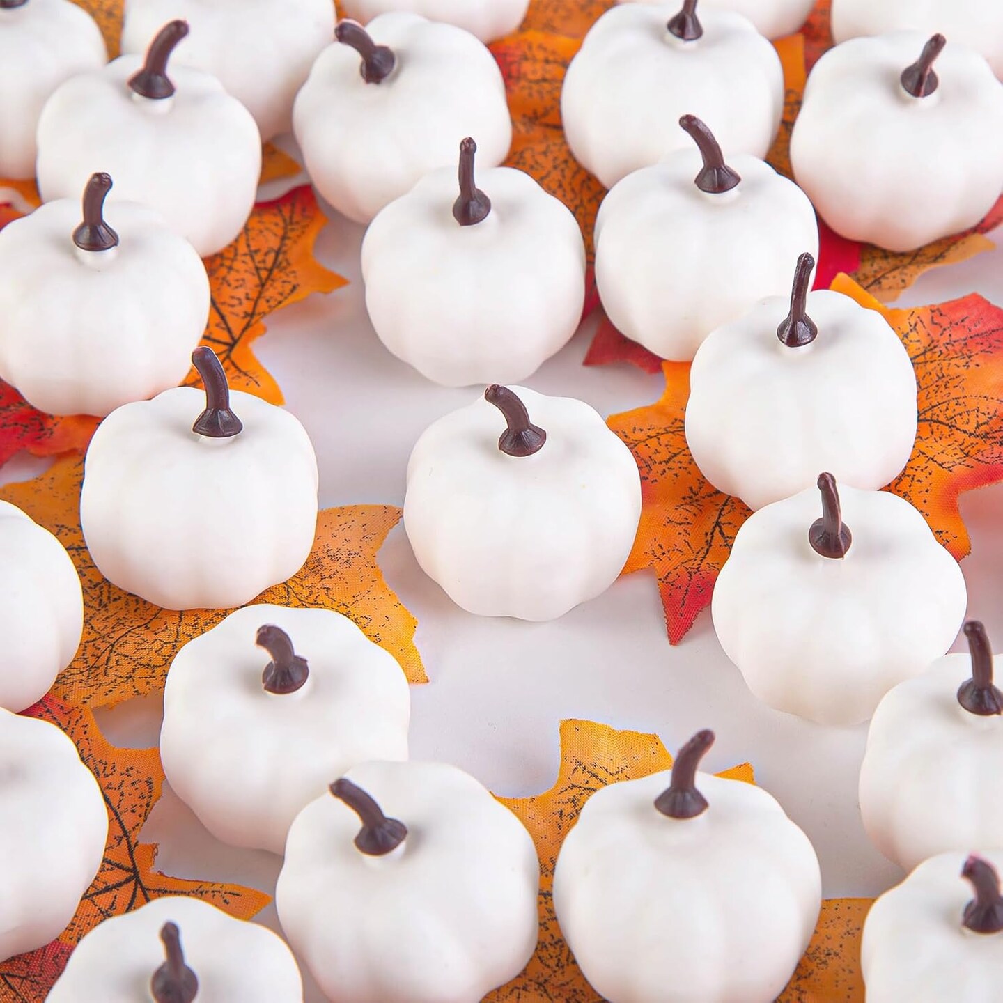 Artificial Pumpkins White Mini Pumpkins Fake Maple Leaves for Fall ...