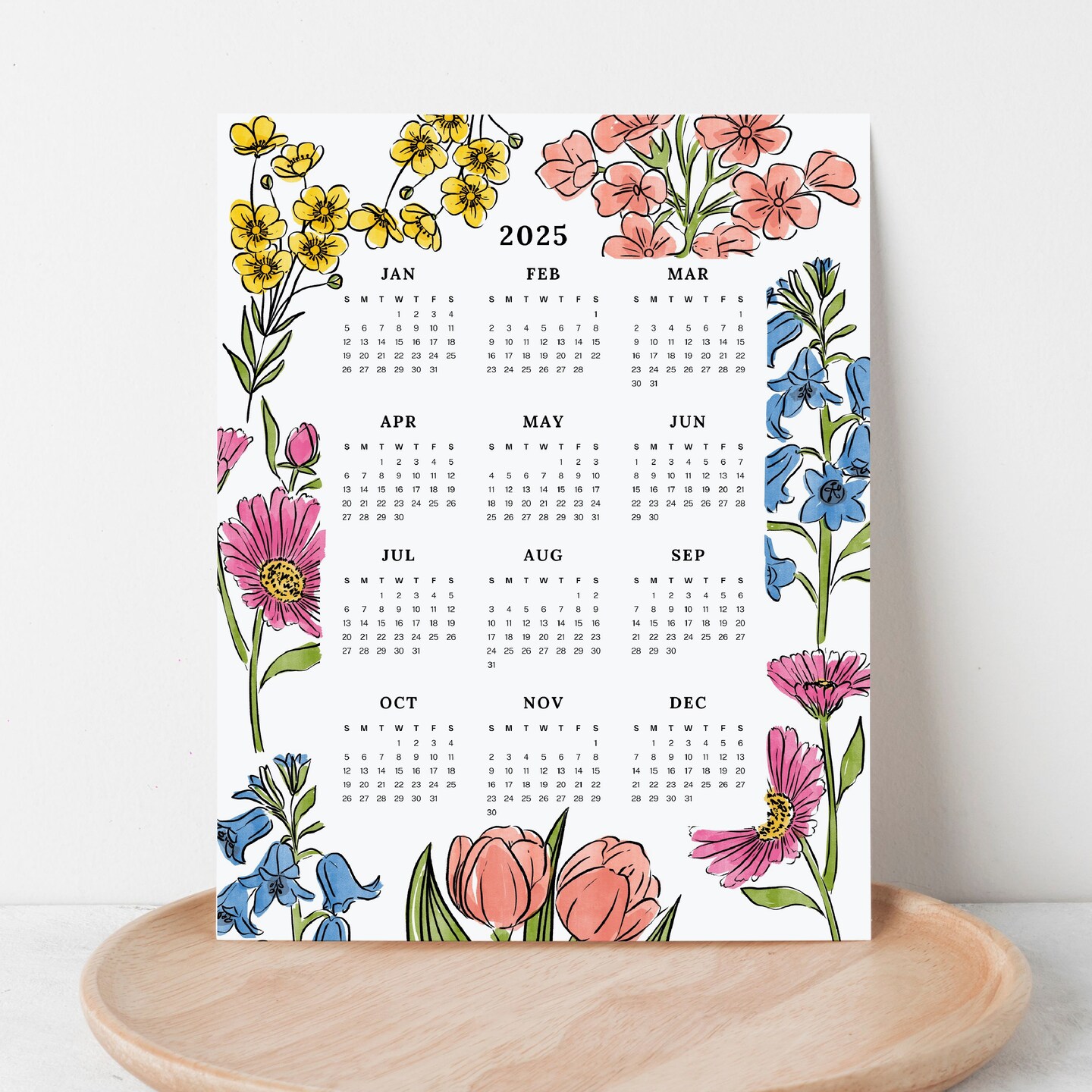 2025 Calendar At A Glance Unframed Print | Flower Garden Inspired ...
